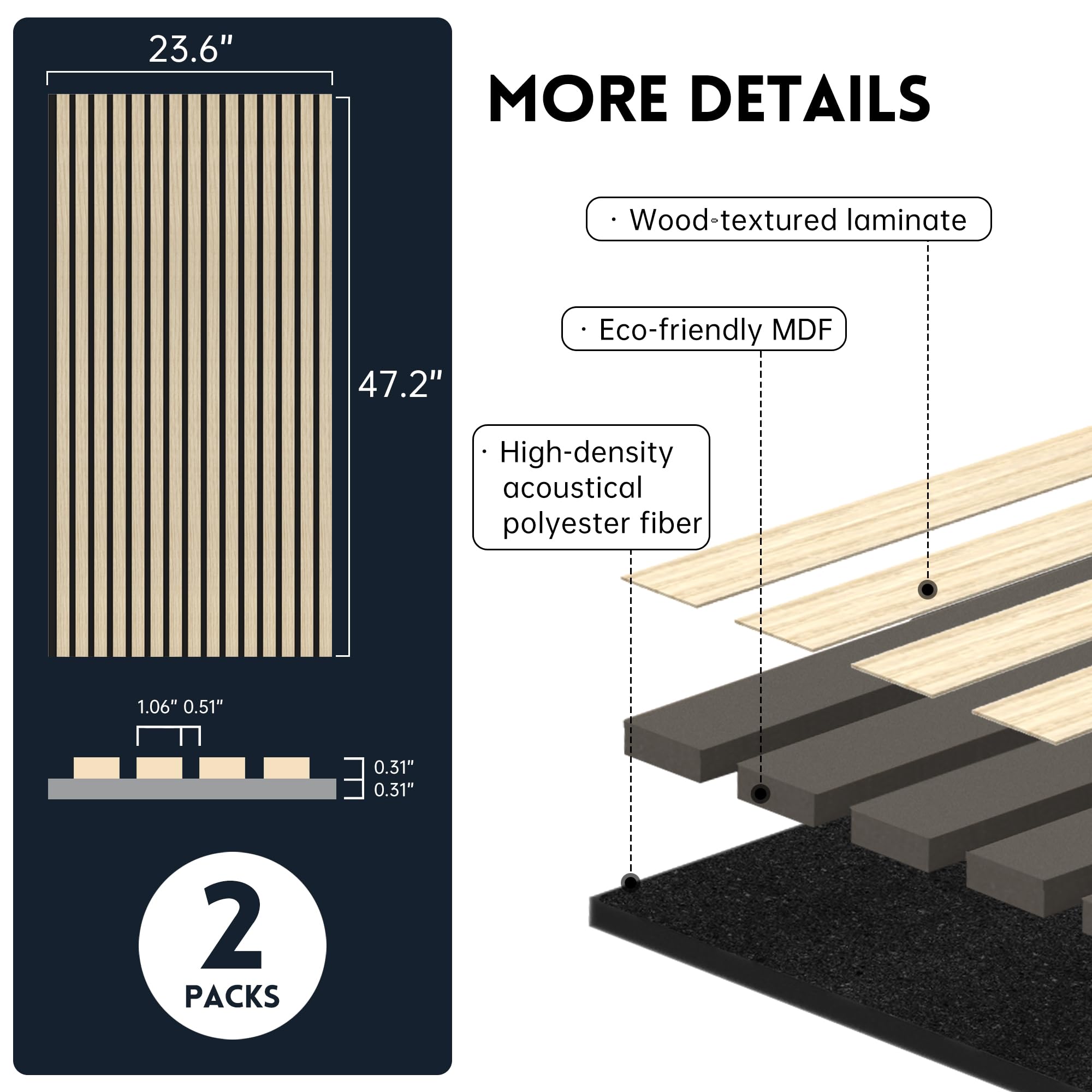 Snapklik.com : RITOLLO Wood Slat Wall Panel 2 Pcs Soundproof Wall ...