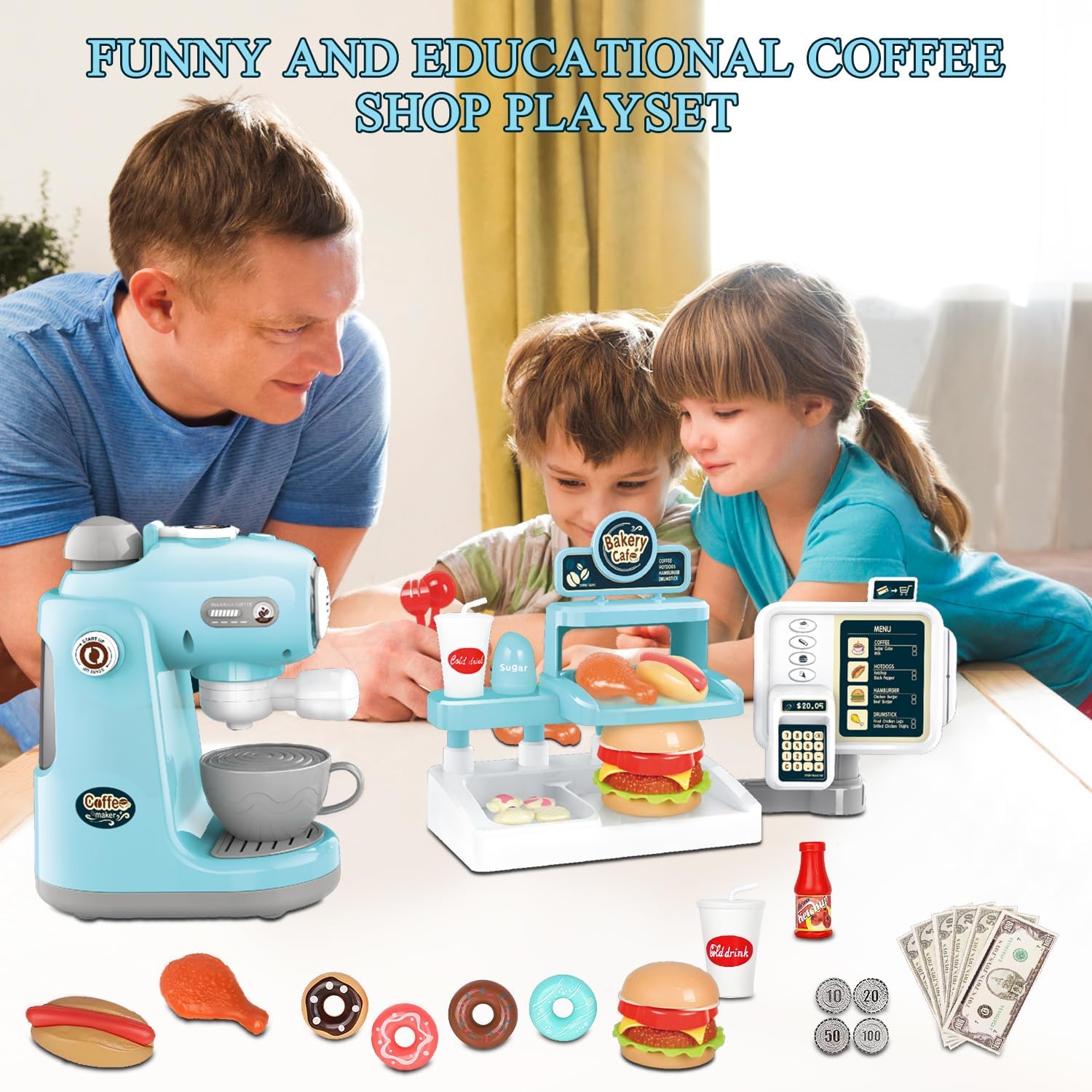 Hitish Juego de cafetera para niños y caja registradora, juego realista ...