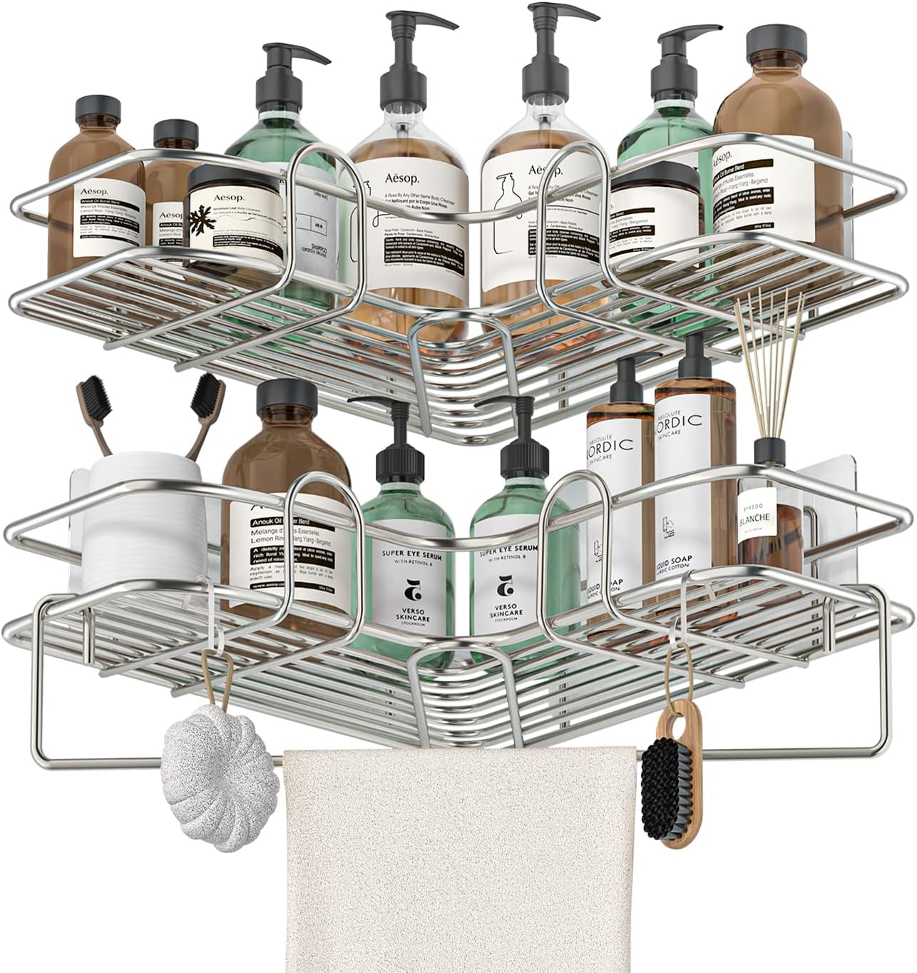 Amazon.com: IOHOVE Corner Shower Caddy with Hooks, Adhesive Corner ...