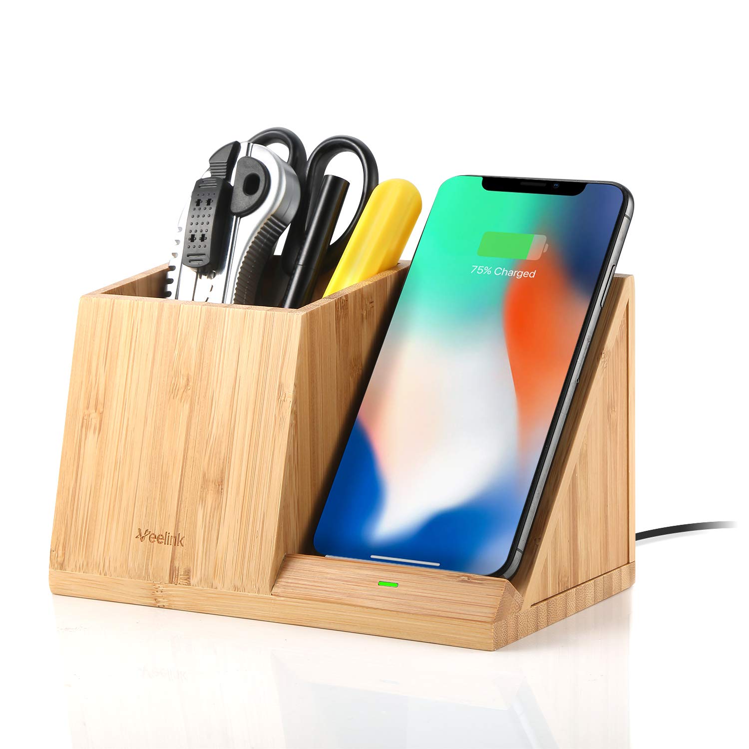 Veelink Bamboo Wireless Charger with Organizer Wood Wireless Charging ...