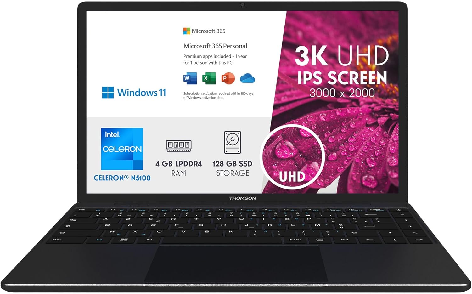 THOMSON NEO 3K Notebook 14" / Intel 4 cores Celeron N5100 / 3K Display 3000x2000 (400 Nits ...