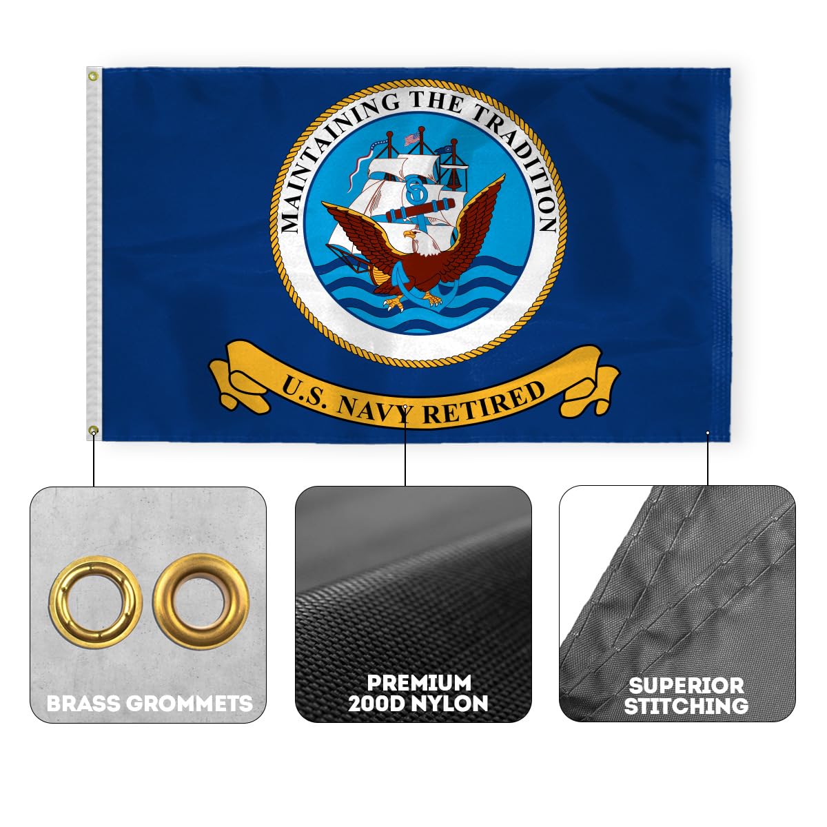 Us Navy Retired Flag Outdoor Breeze Decor 13 In. X 18.5 In. Navy