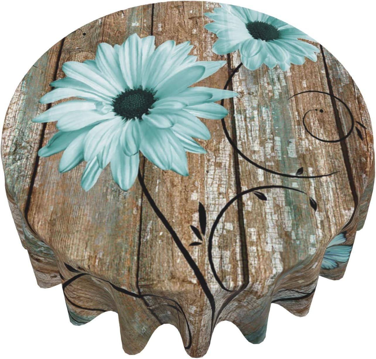 Amazon.com: Giwawa Rustic Daisy Round Tablecloth 60 Inch Vintage Teal ...