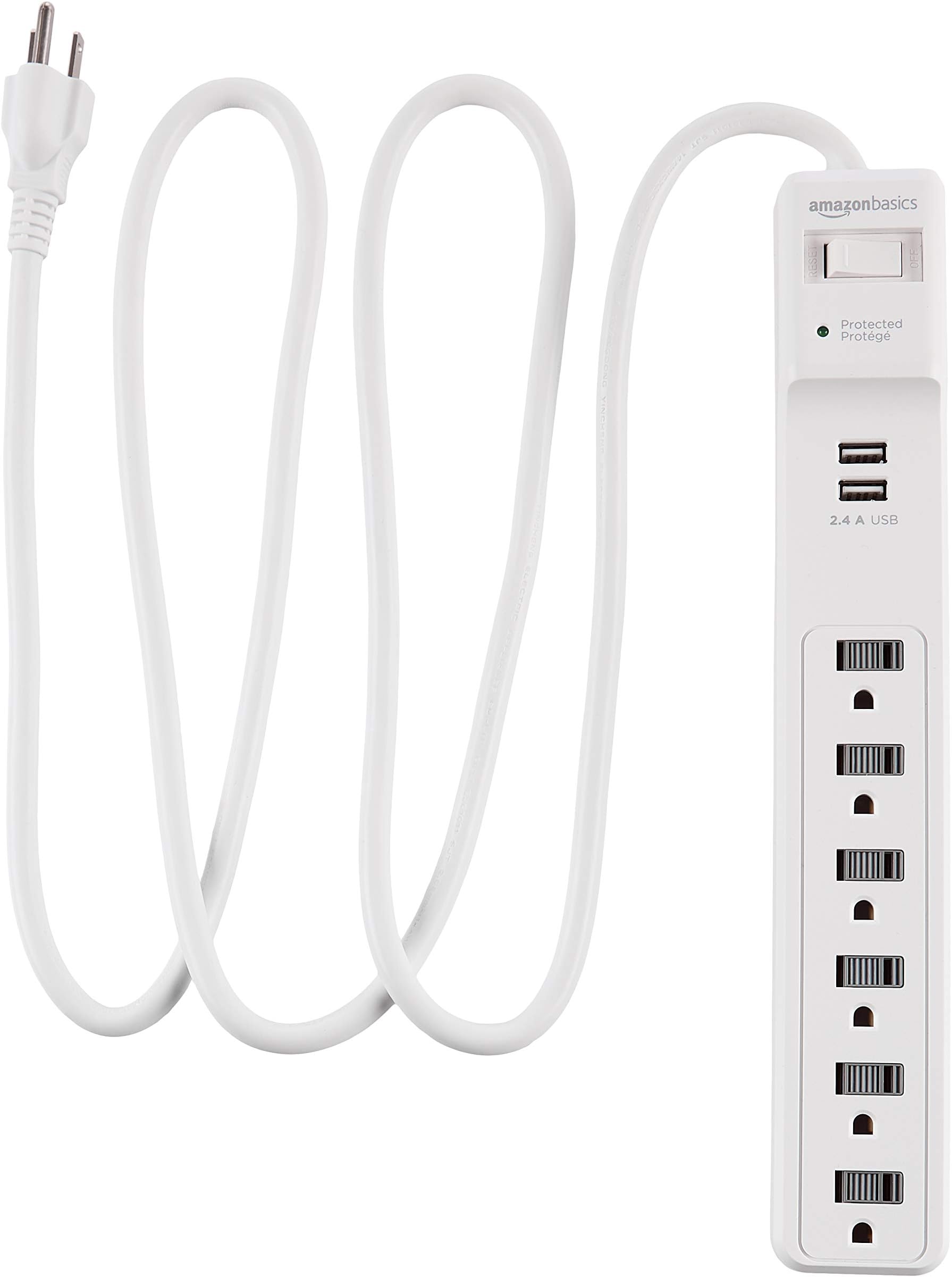 Amazon Basics 6-Outlet Surge Protector Power Strip with 2 USB Ports ...