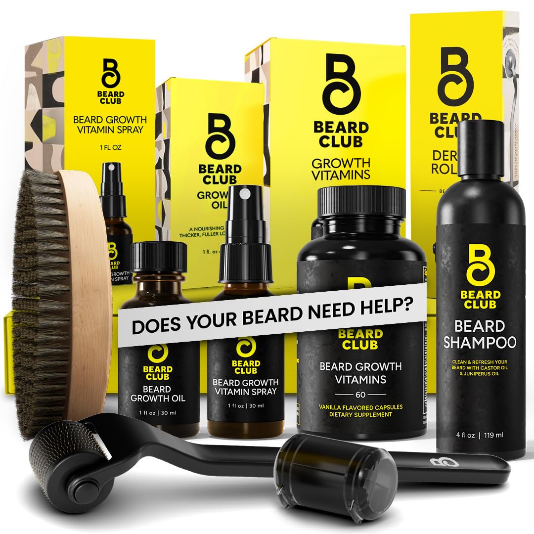 Amazon.com : Beard Club Advanced Beard Growth Kit - Derma Roller, Beard ...