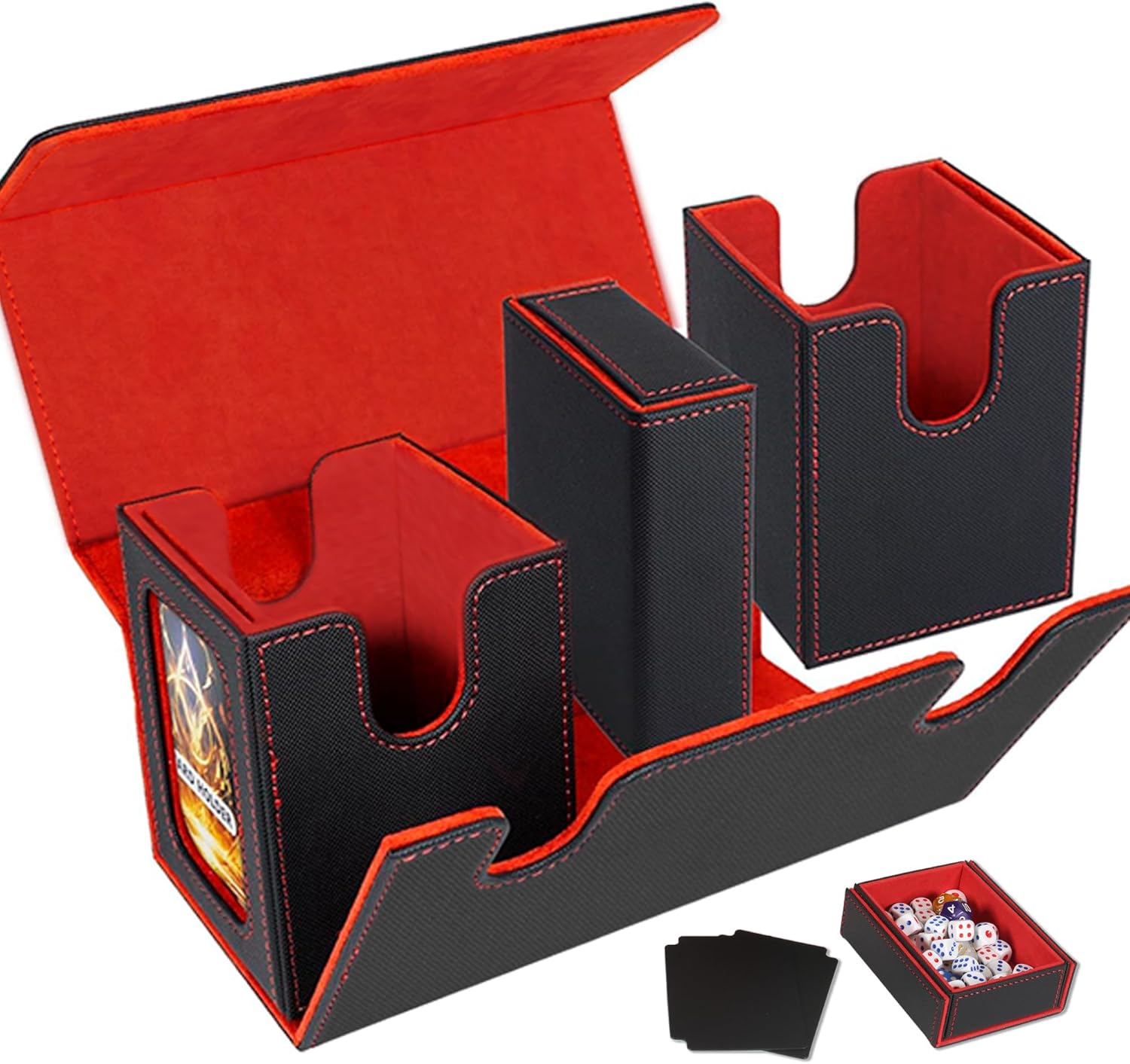 Amazon.com: Card Deck Box for Trading Cards with Dice Storage, Double ...