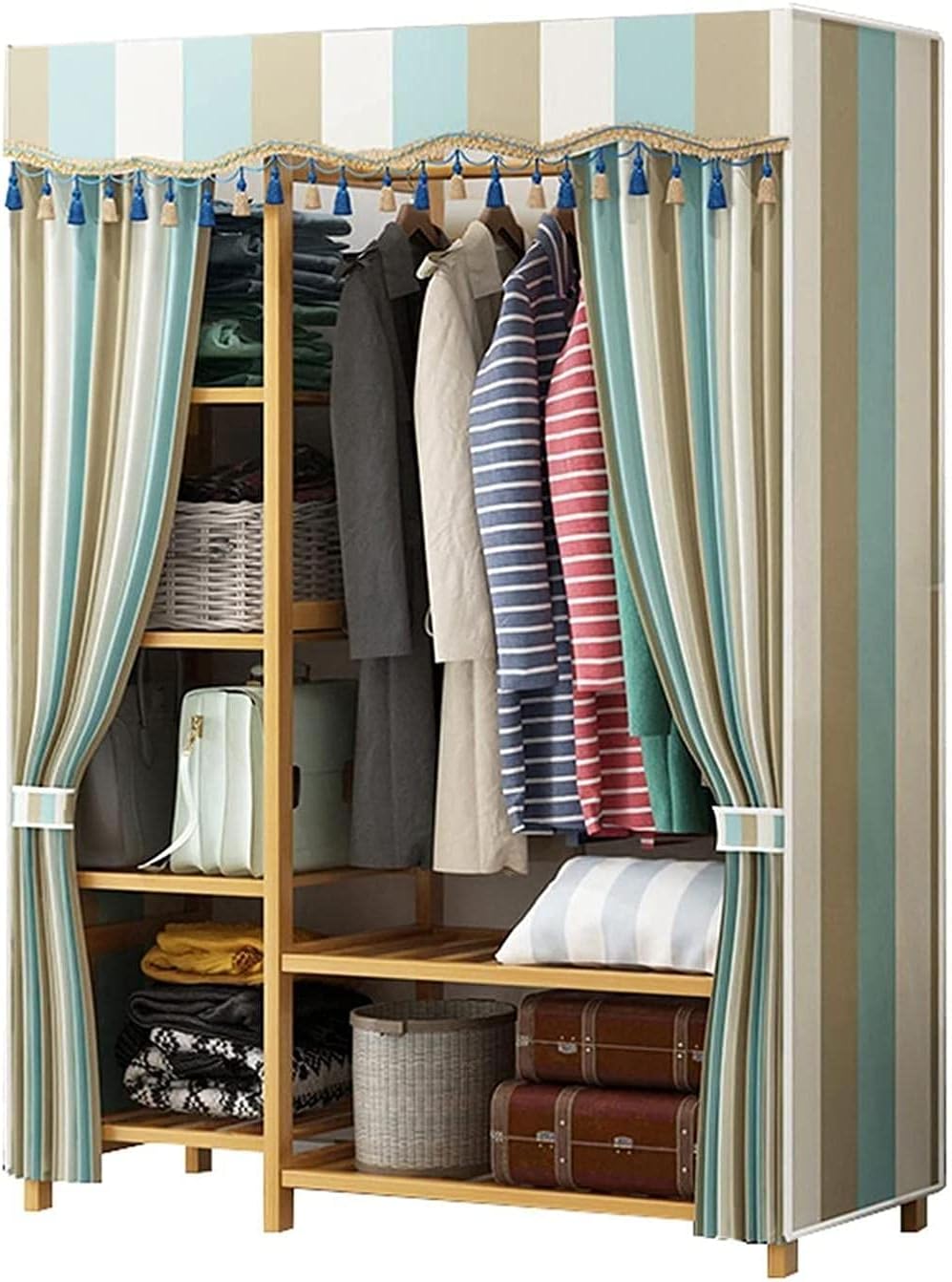 Amazon.com: Wardrobe Fabric Stripe Wardrobe Storage Organiser Open ...