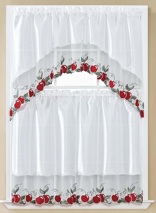 Amazon.com: GLORY RUGS 3pc Kitchen Curtain Apple White Valance Set 1 ...
