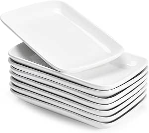Amazon.com | Bruntmor White Rectangular Platter Plates Set of 8 ...
