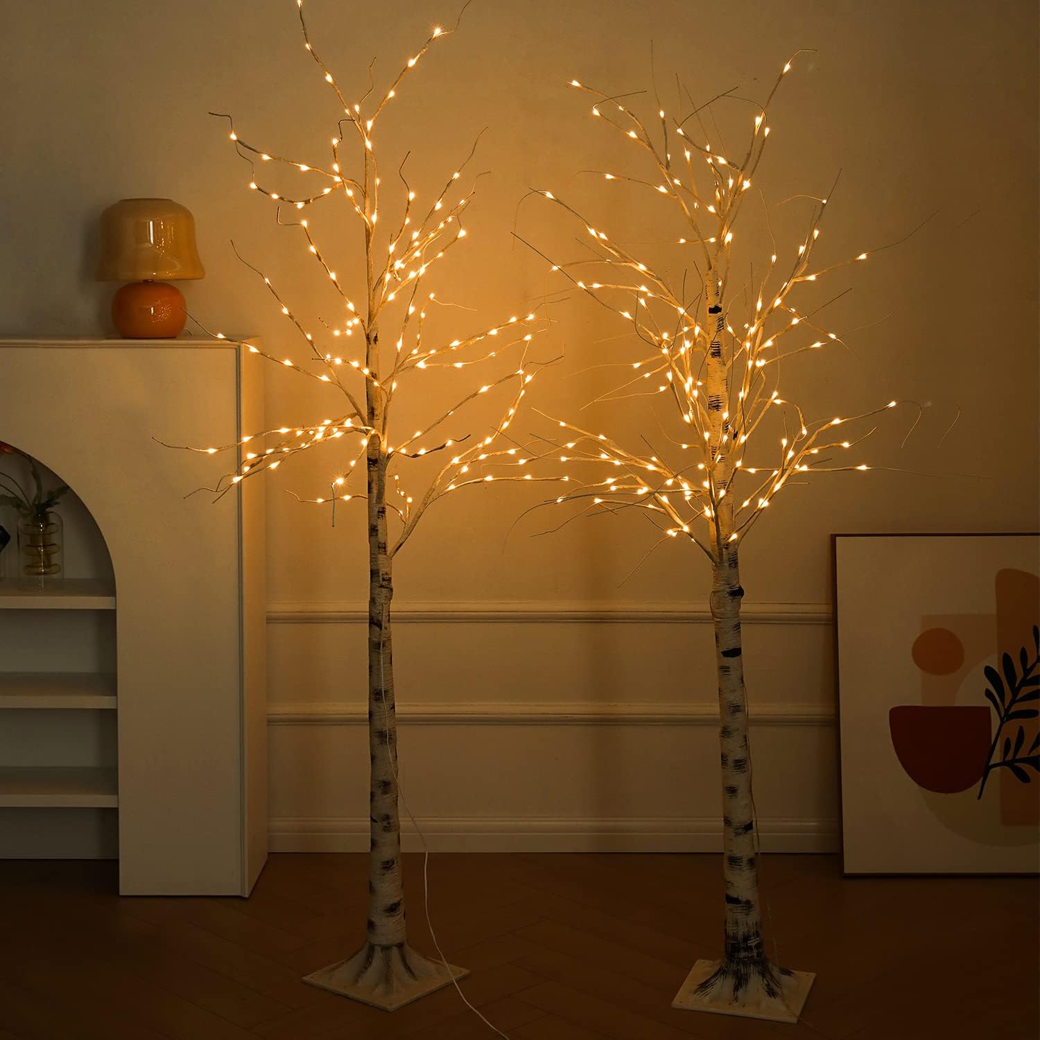 NOWSTO Lighted Birch Tree, 2 Pack 6 Feet 144 Warm White Lights, Prelit ...