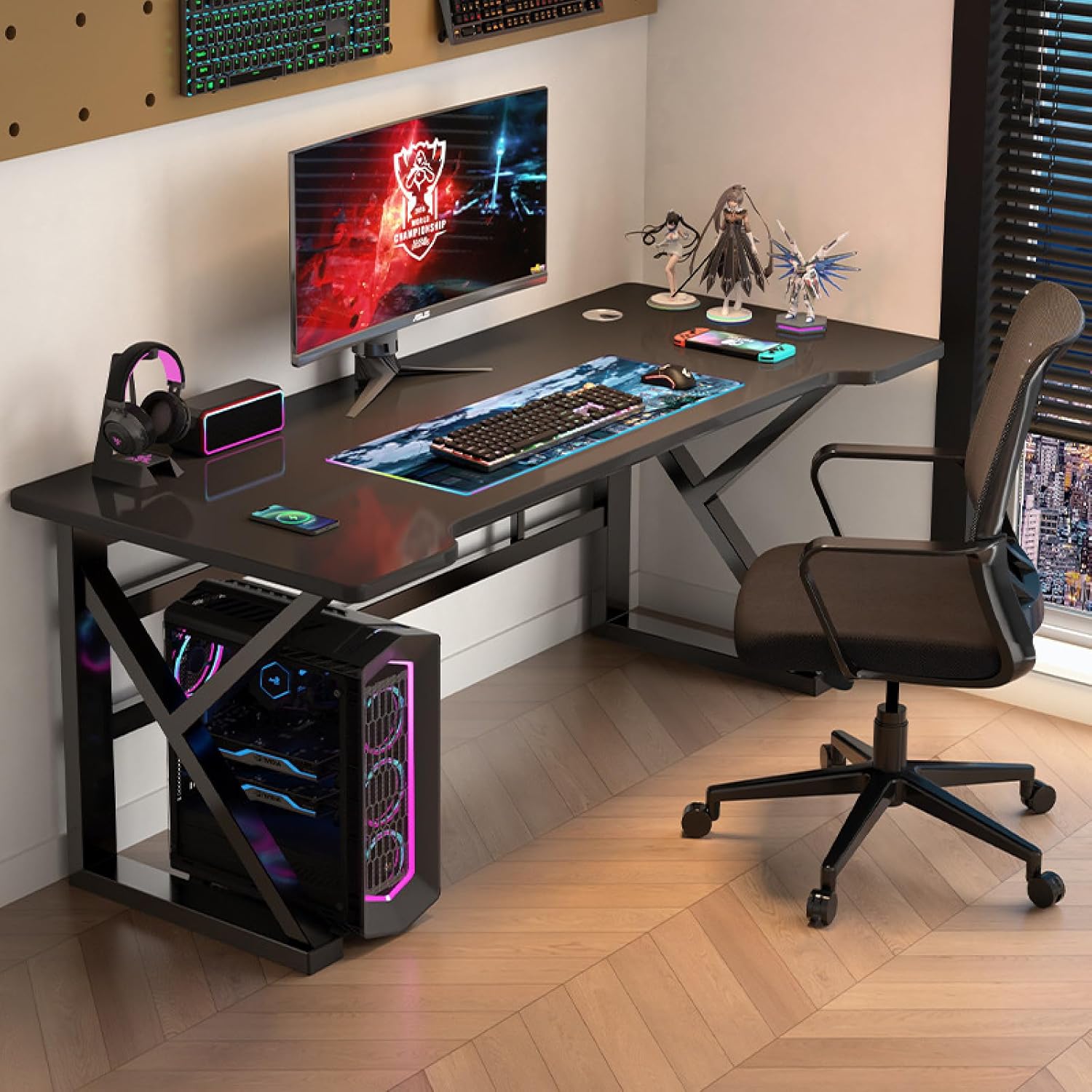 EnixWh ERGONOMIC Gaming Desk, Ultrawide Curved Modern Home Office Desk ...