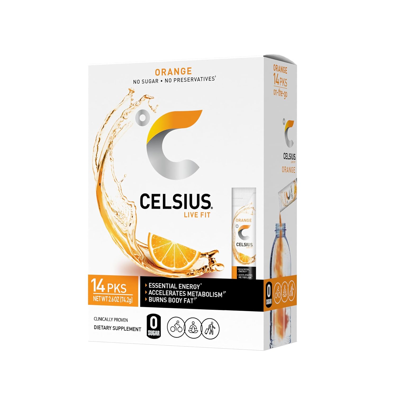 Amazon.com : CELSIUS On-the-Go Powder Stick Zero Sugar, Orange, 2.6 Oz ...