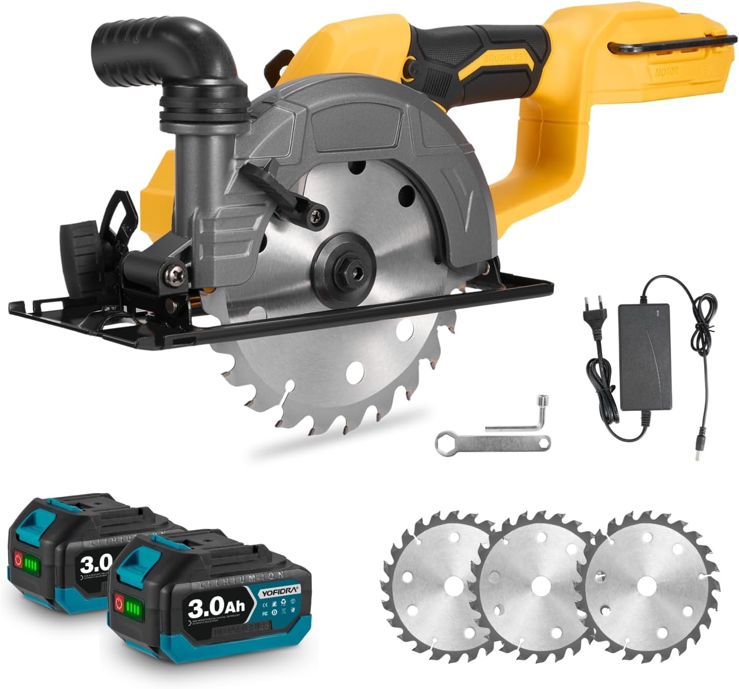 Yofidra Cordless Circular Saw with 2 * 3.0Ah Battery, Battery Power ...