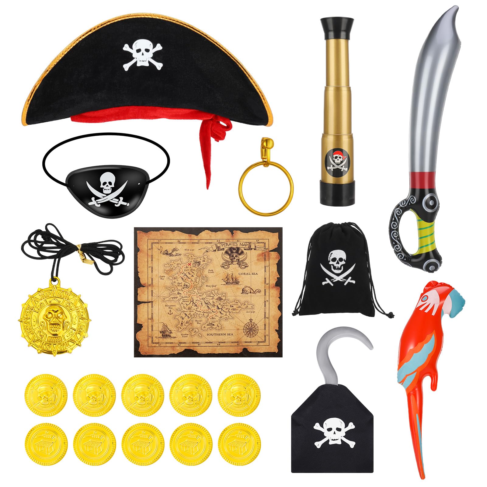 Meng Jiaran 11 Pcs Pirate Costume Accessories Set, Pirate Fancy Dress ...