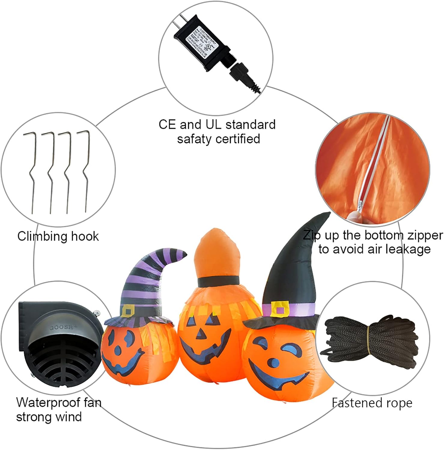 GOOSH 5ft Halloween Inflatables Outdoor Pumpkin Combo with Wizard hat ...