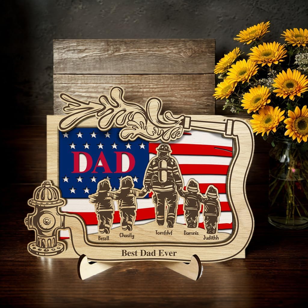 Amazon.com: Personalized Firefighter Dad and Kids Wooden Sign, Custom ...