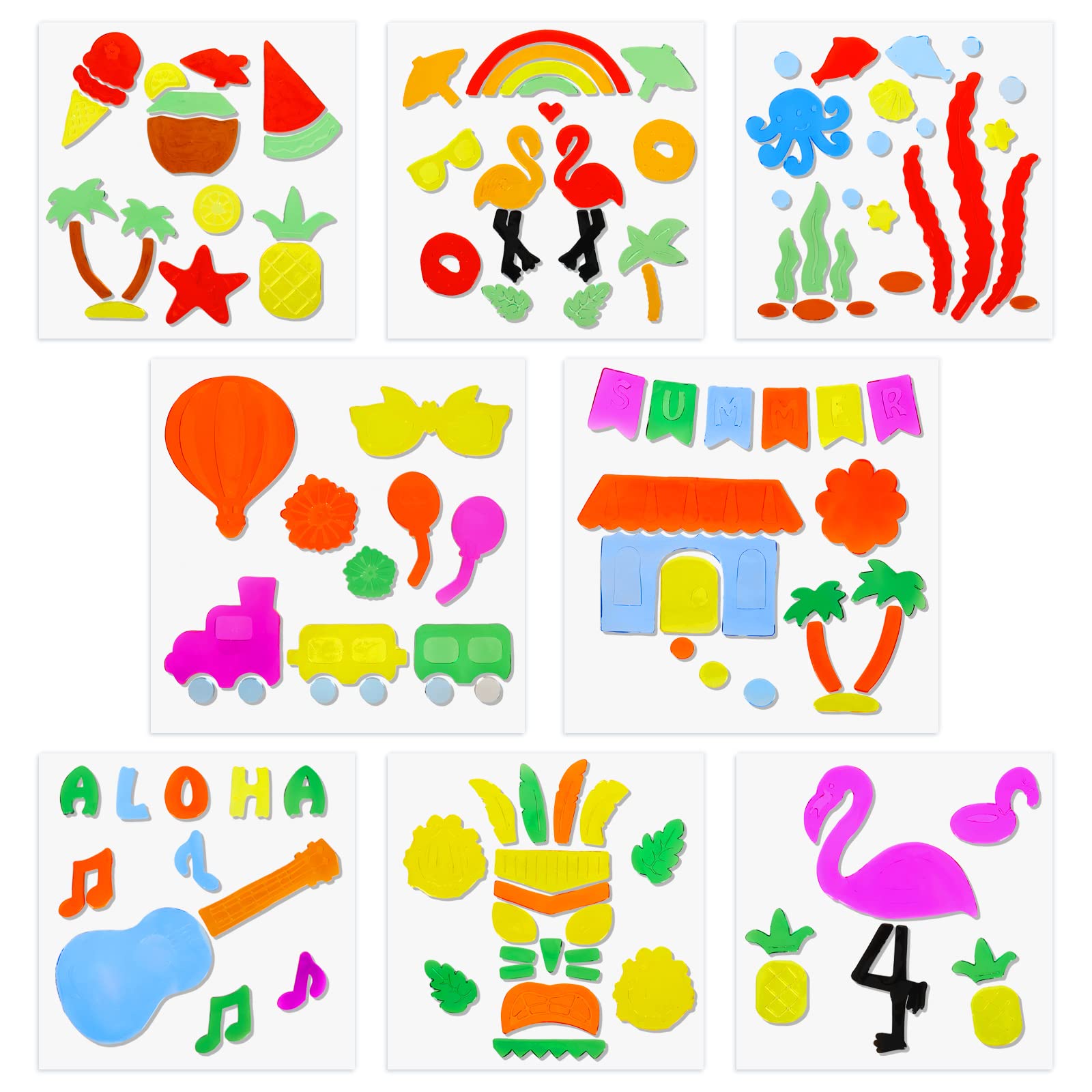 Amazon.com: Whaline 8 Sheets Summer Thick Gel Clings Hawaiian Tropic ...