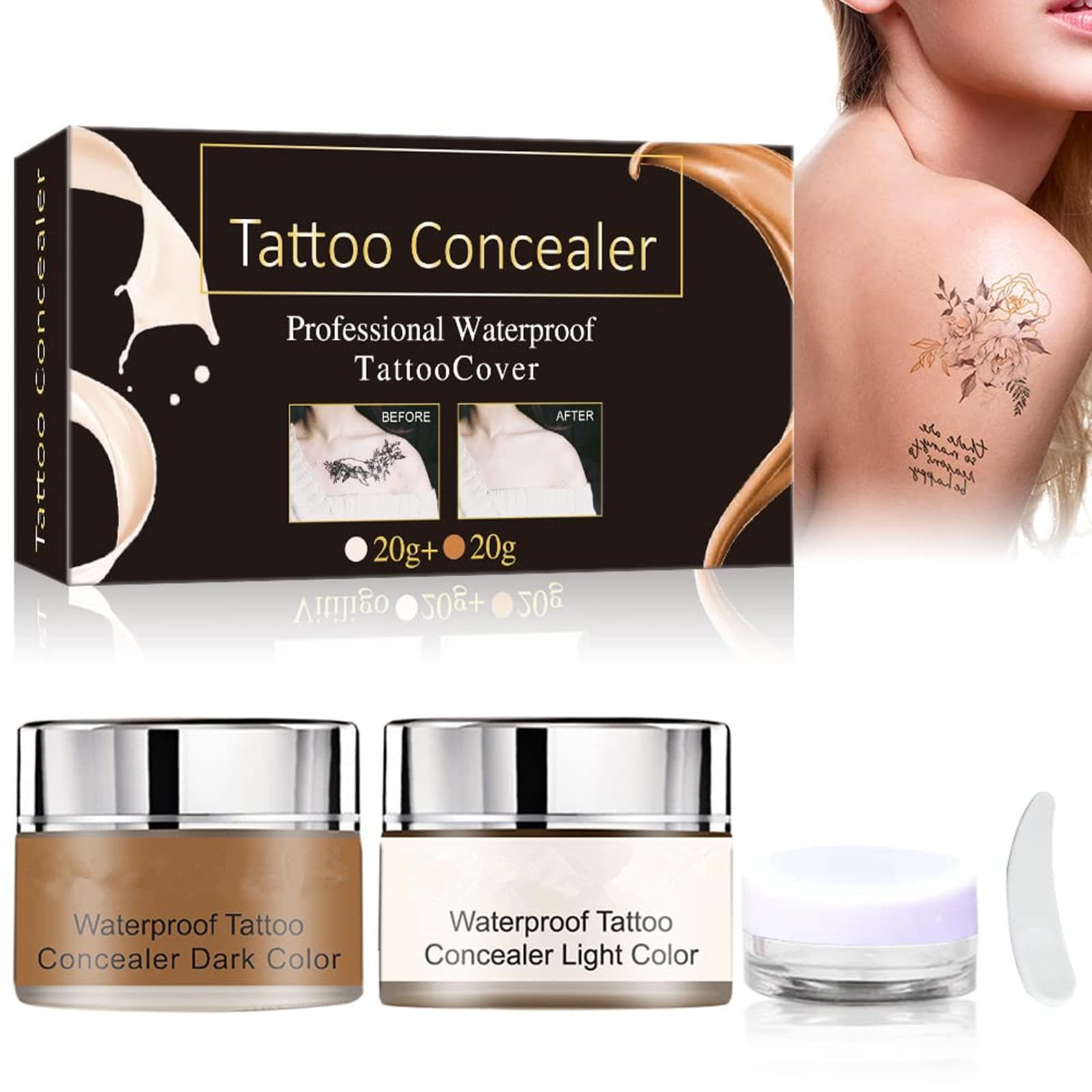 Tattoo Cover Up Makeup,Tattoo Concealer,Tattoo Cover,20g+20g : Amazon ...