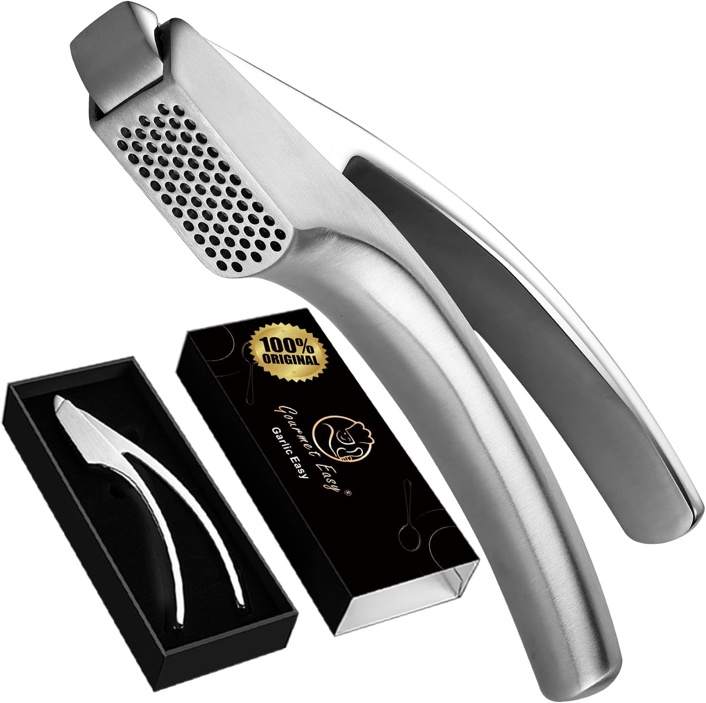 Garlic Press Stainless Steel - No Need to Peel Garlic Mincer for Fine ...