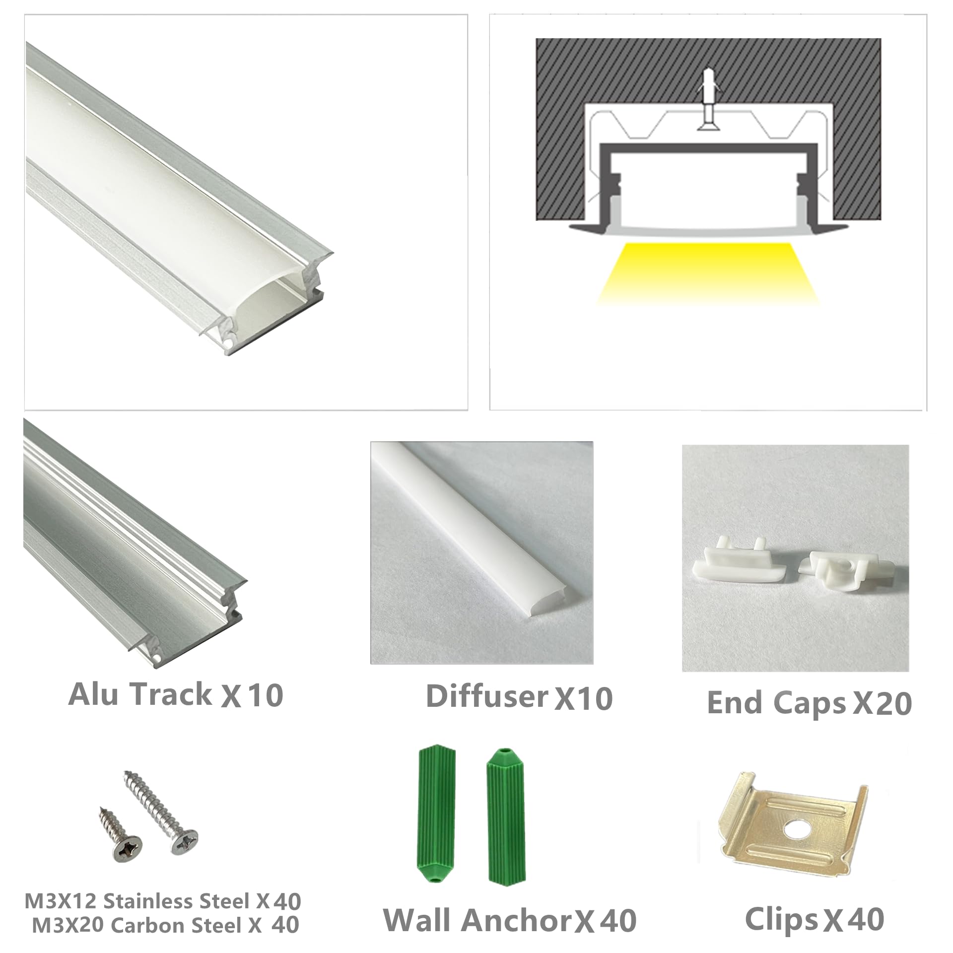 THMOOTHER Recessed LED Strip Channel Diffuser 10-Pack 6.56FT,23.5X7MM ...