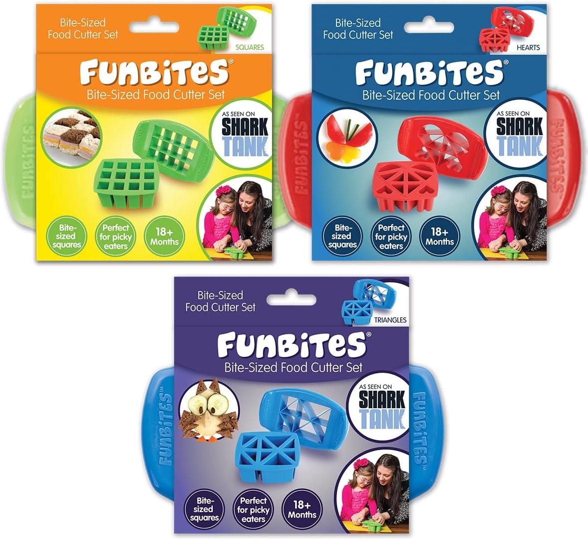 Amazon.com: FunBites Food Cutter Set, Green Squares, Red Hearts, Blue ...