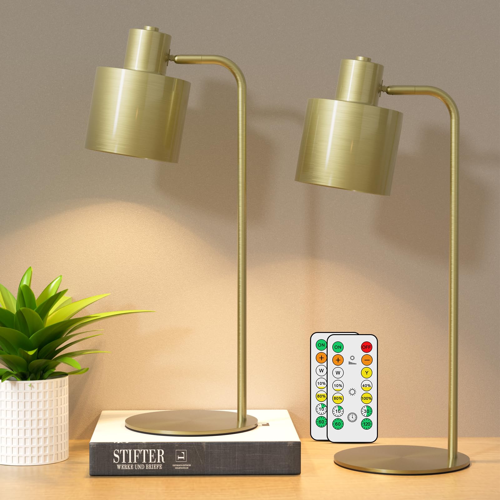Snapklik.com : Aoceley Gold Battery Operated Table Lamp Set Of Two ...