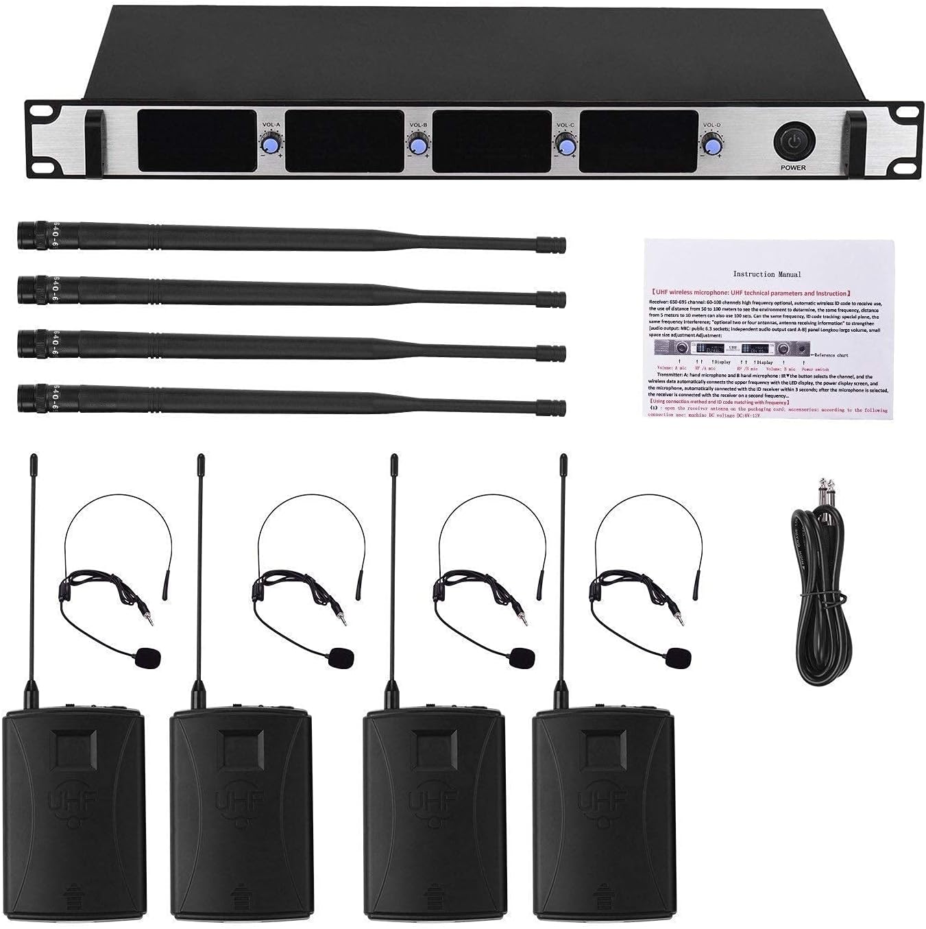 Professional Wireless Microphone System 4-Channel Cordless Mic Set ...