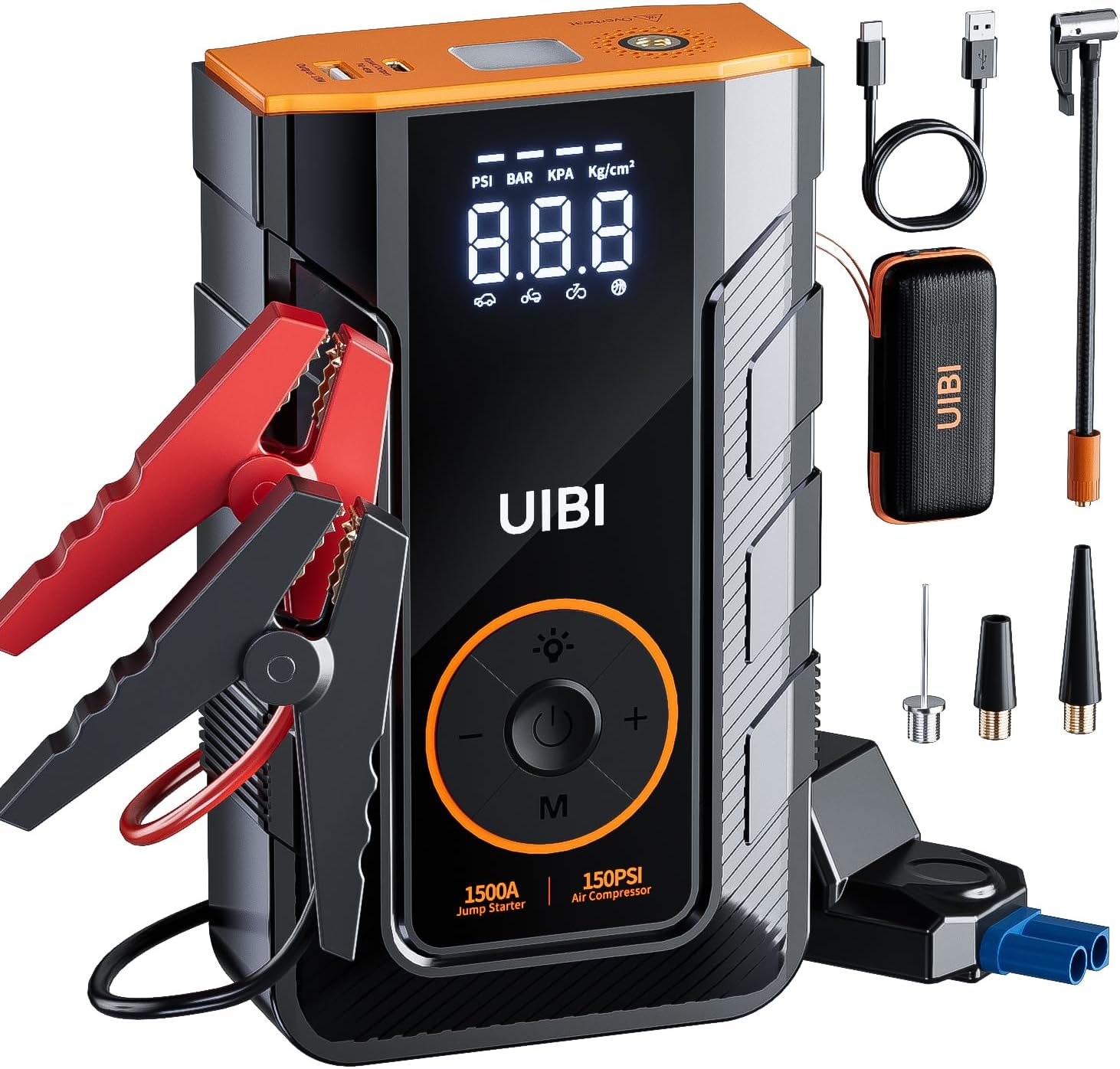 Amazon.com: UIBI Jump Starter with Air Compressor, X3 1500A Car Battery Jumper Starter Portable ...