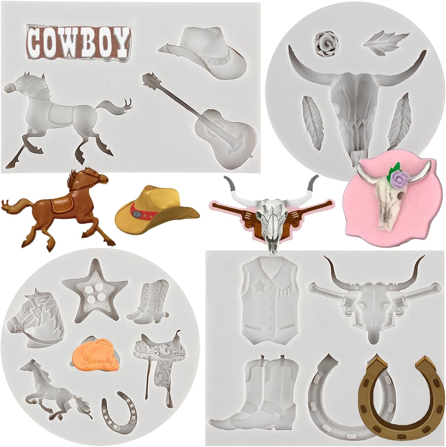 Amazon.com: Sijiangmold Bull Head Silicone Molds Feather Boot Horseshoe ...