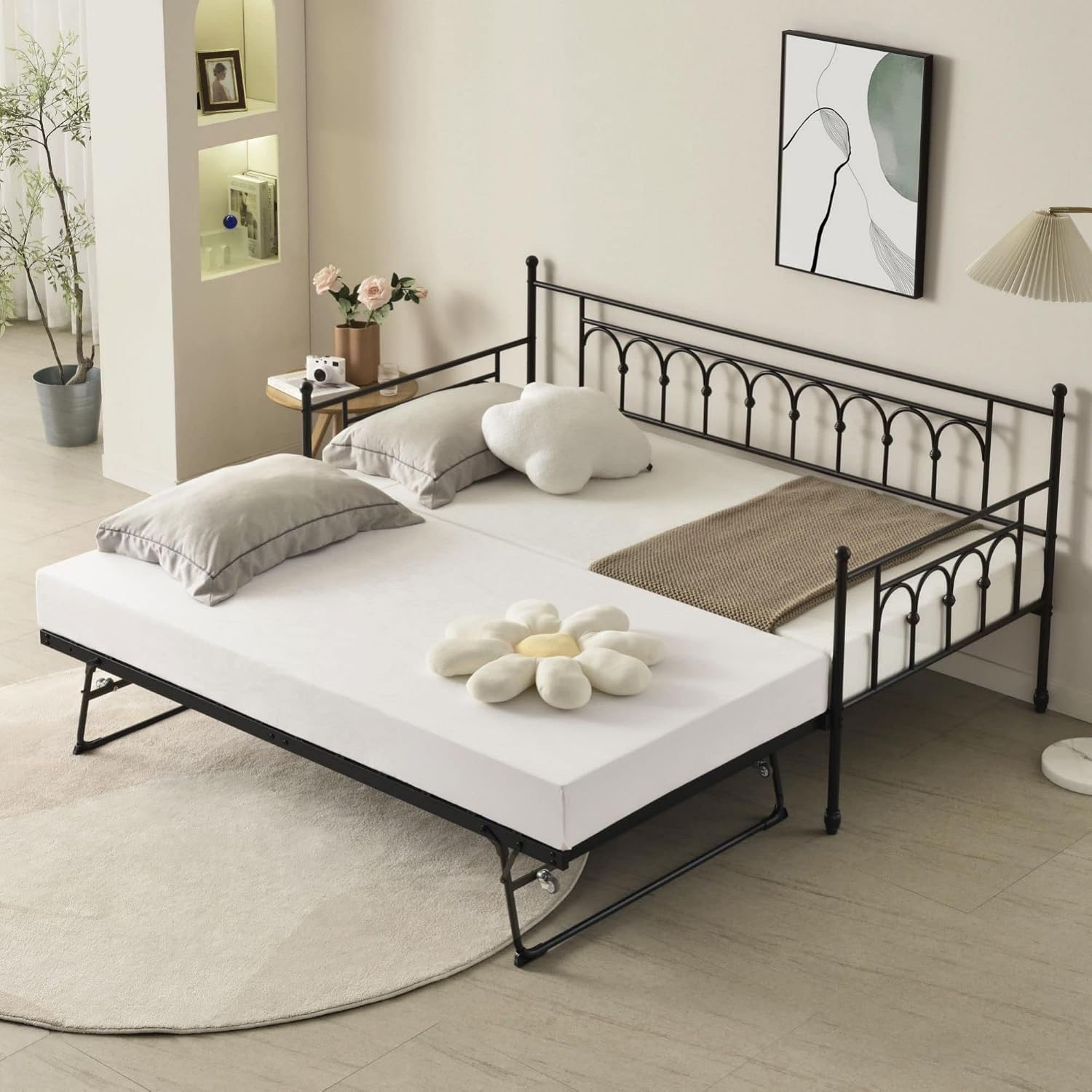 Amazon.com: FULLJOJOR Twin Daybed with Trundle Pop Up, Height ...