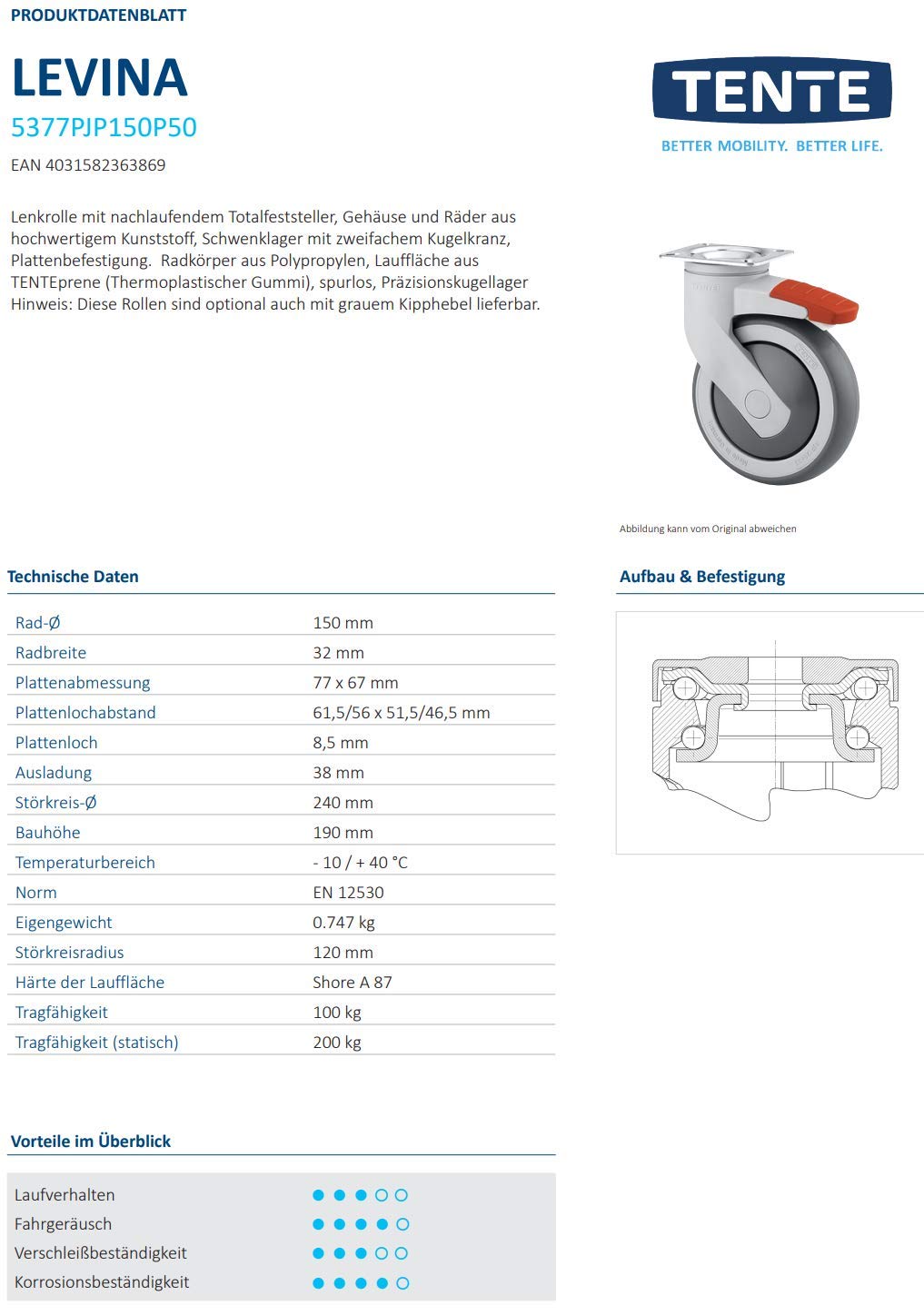 Amazon.co.jp: テンテキャスター 樹脂キャスター”LEVINA”（エラストマー車） φ150 自在式（トータルロック付） : DIY・工具・ガーデン