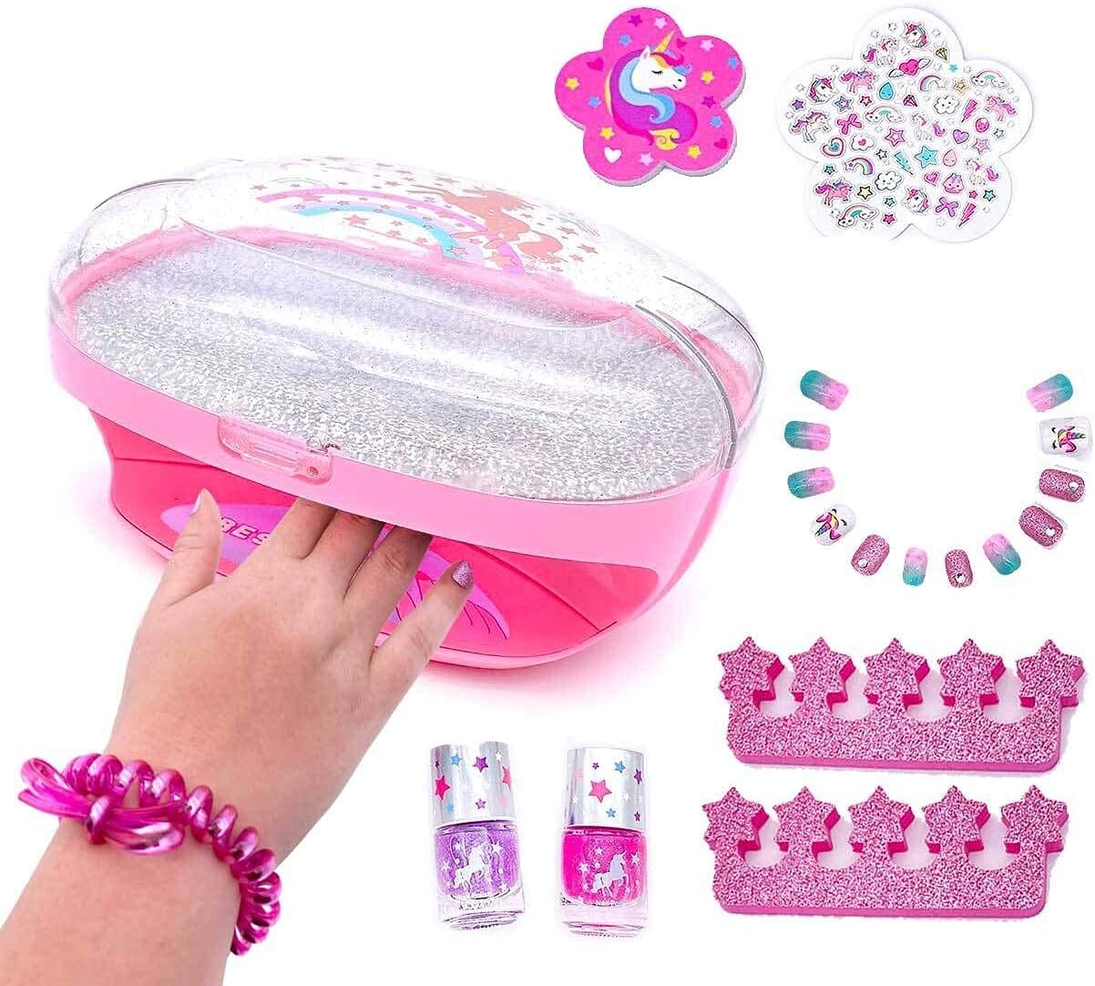 Kids Nail Polish Set for Girls with Dryer - Unicorn Manicure Kit with ...