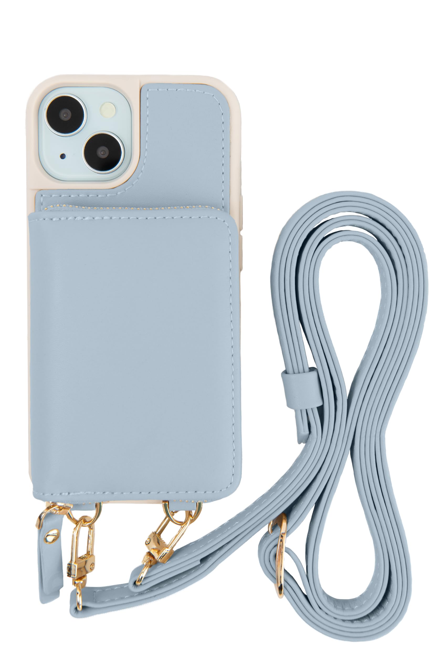 Amazon.co.jp: MINTY iPhone15 ケース ショルダー ストラップ ウォレット付き ペールブルー : 家電＆カメラ