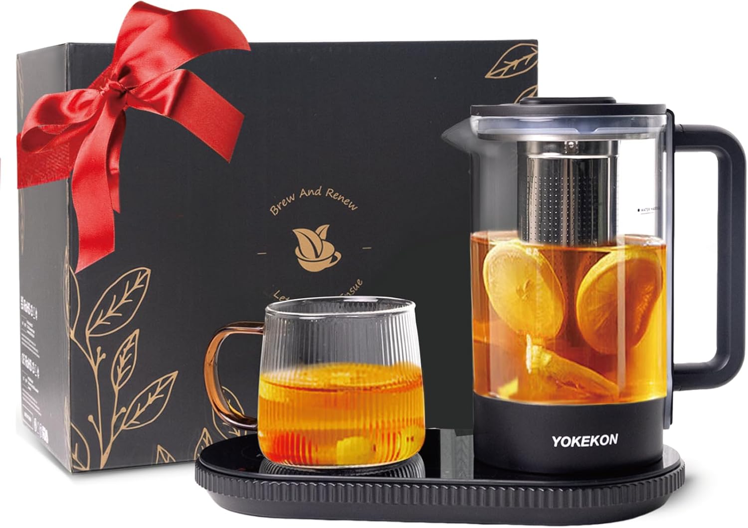 Electric Tea Kettle with Infuser and Warmer, YOKEKON Small Glass Tea ...