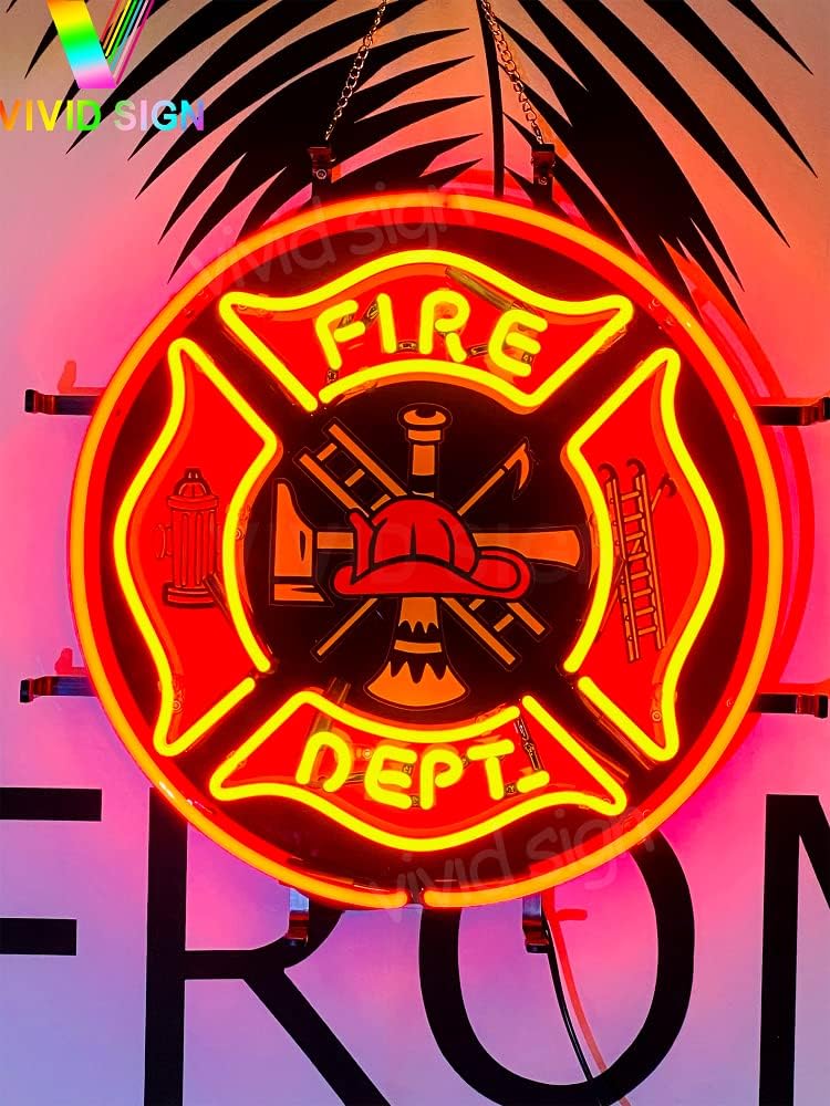Amazon.com : Queen Sense 17"x17" Firefighter Fire Department Neon Sign ...