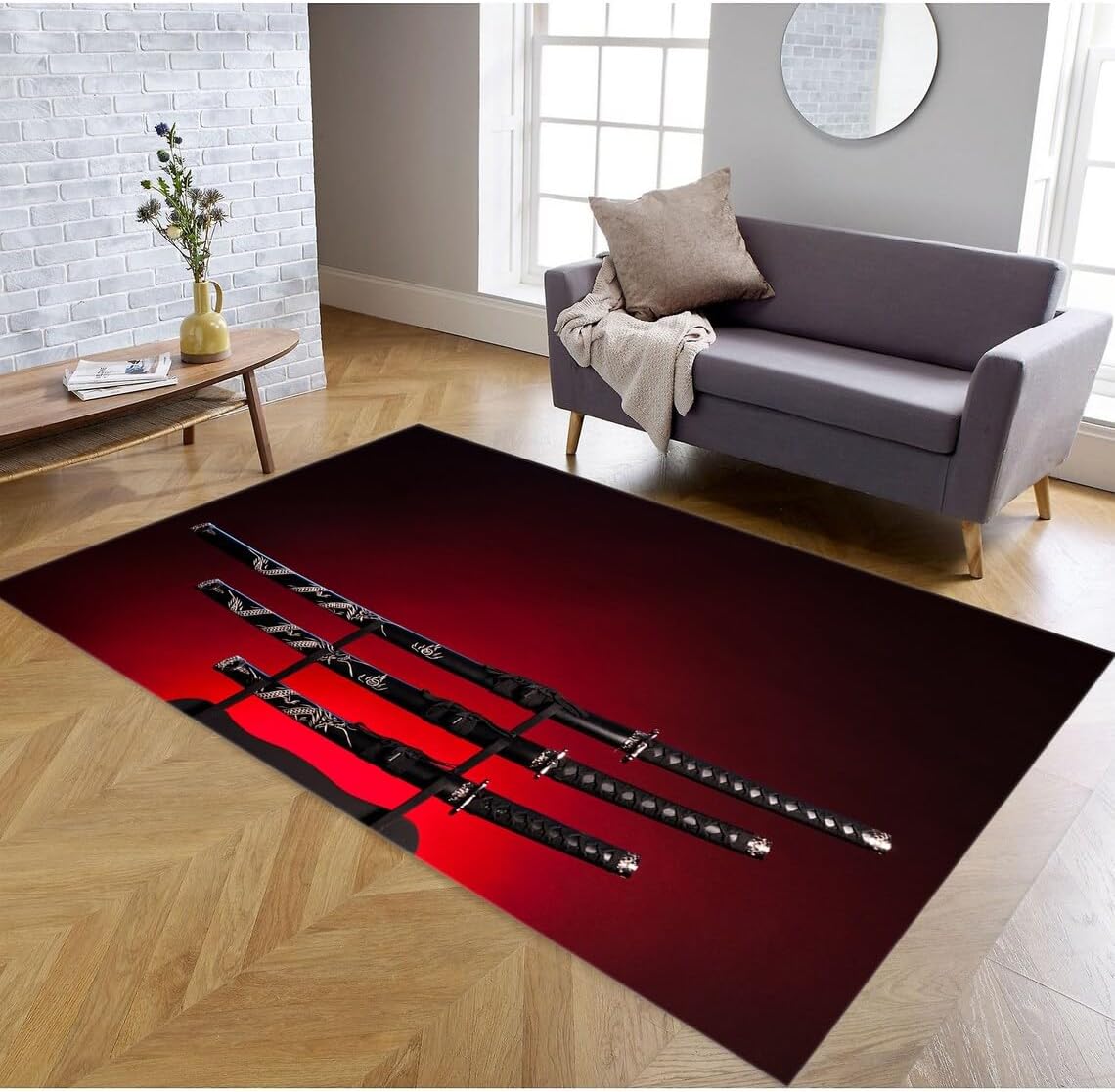 Amazon.com: Sword Rug, Samurai Rug, Katana Rug, Ninja Rug, Red Rug ...