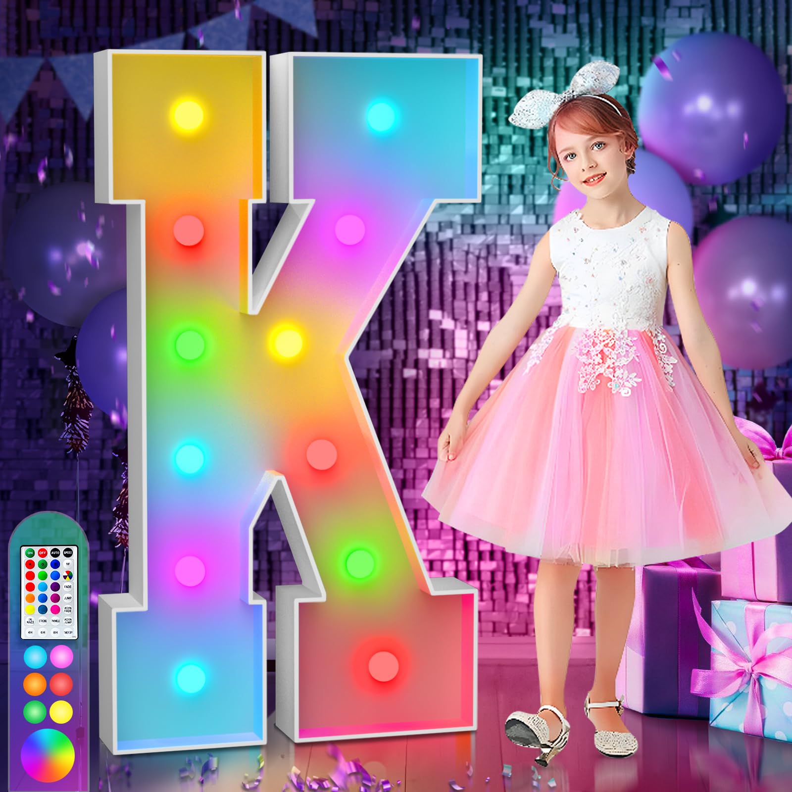 imprsv 4FT Colorful Marquee Light Up Letters K, 18 Colors Light Up ...