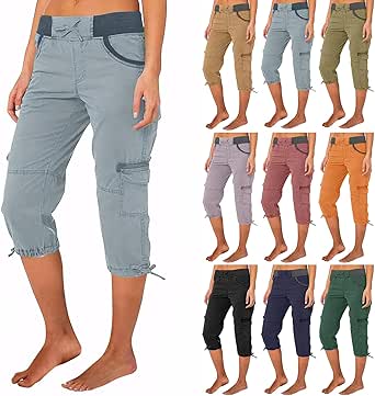 Amazon.com: Women Cargo Capris Summer Casual Drawstring Cargo Pants ...