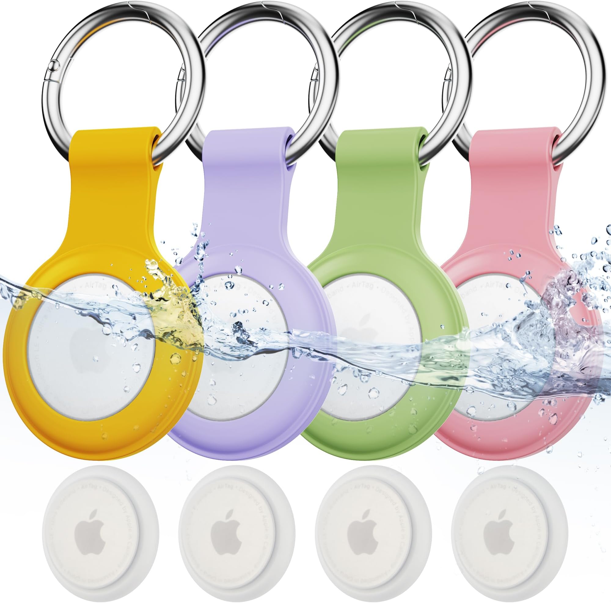 4 Pack Airtag Holder for Apple Airtag Keychain Case Soft Silicone IPX8 ...