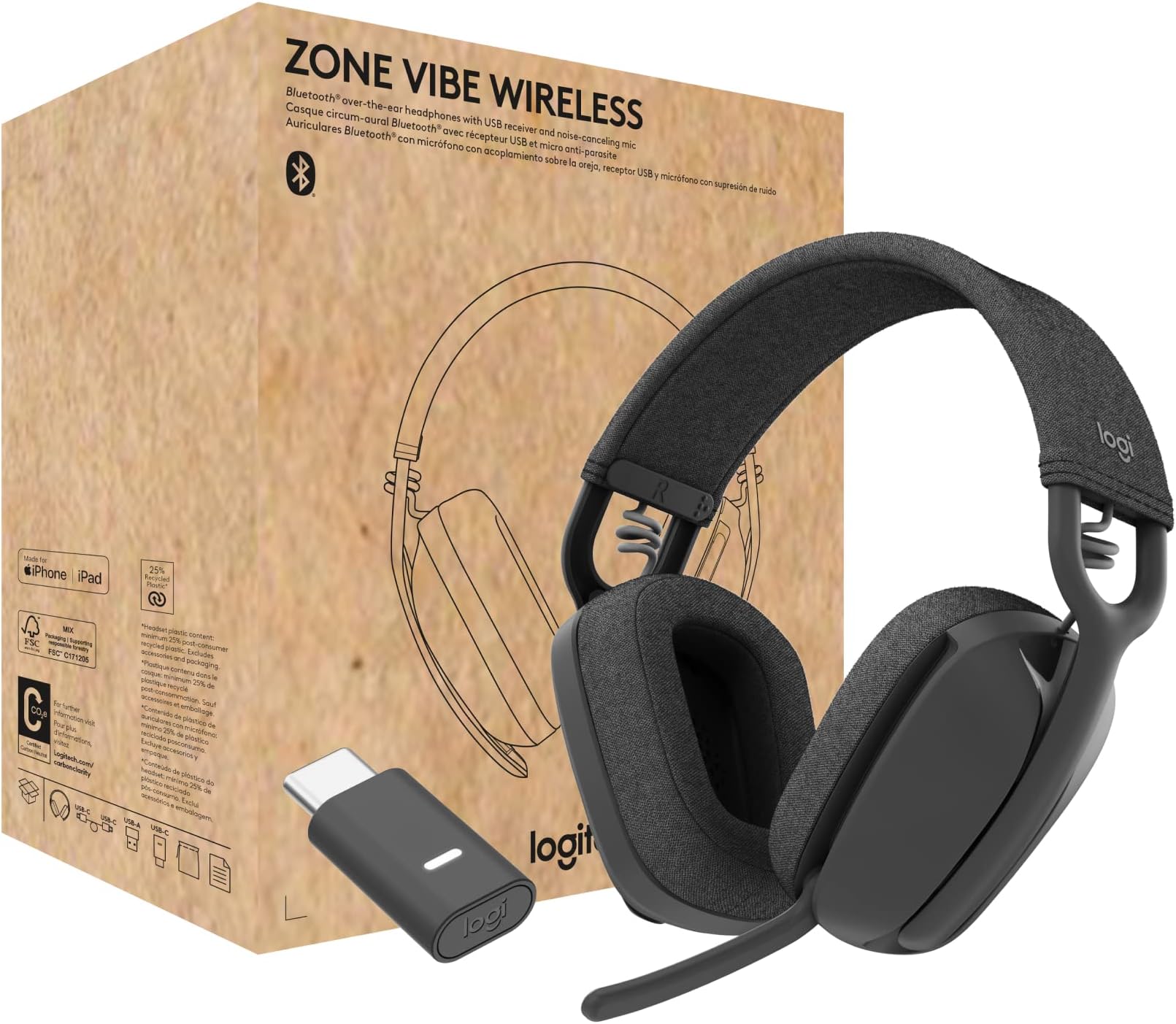 Amazon.com: Logitech Zone Vibe Wireless Bluetooth Headphones with Noise ...