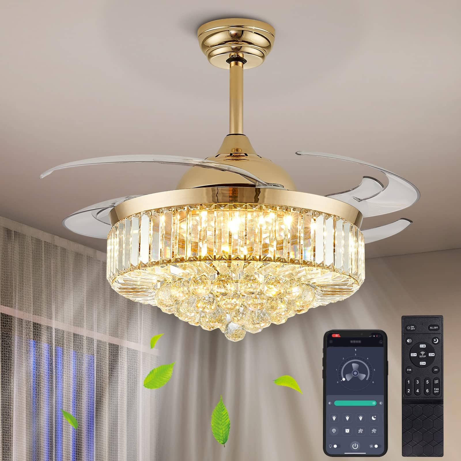 NOVFLAM Ceiling Fans with Lights, 48 inch Modern Low Profile Bladeless ...