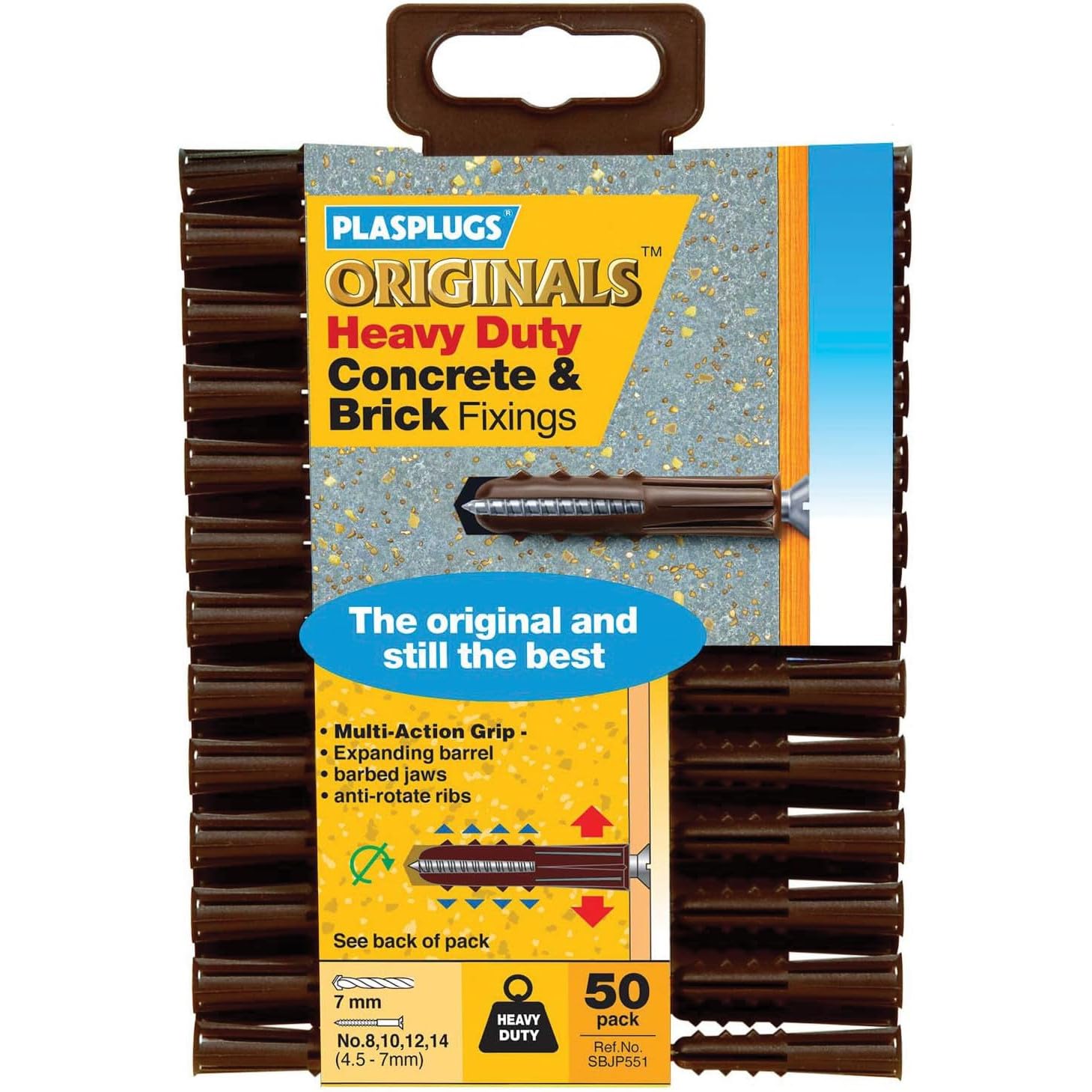 AMK® Plasplugs Originals Heavy Duty Concrete & Brick Fixings 50 Pack ...