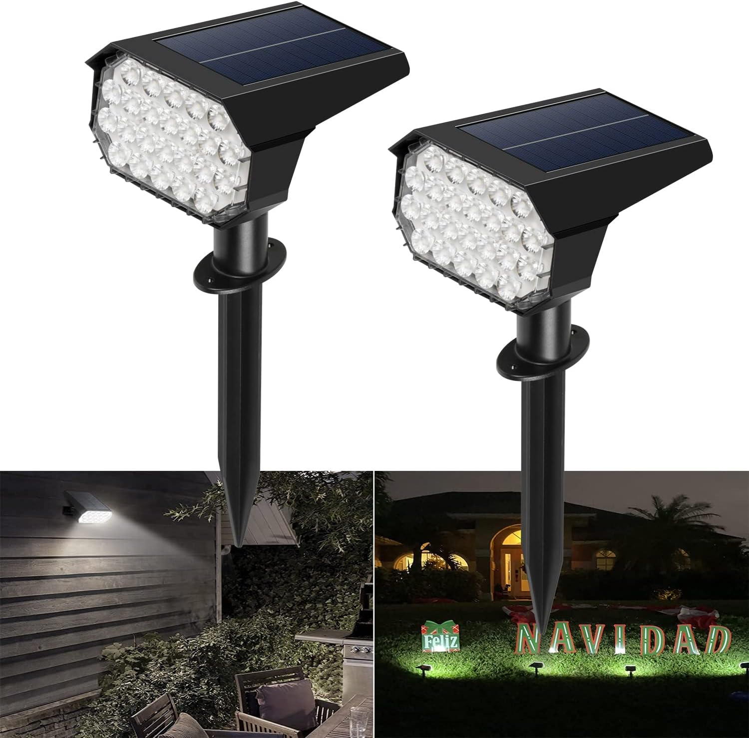 MUSUNIA Solar Spot Lights Outdoor, 24 LEDs IP64 Waterproof Dusk to Dawn ...