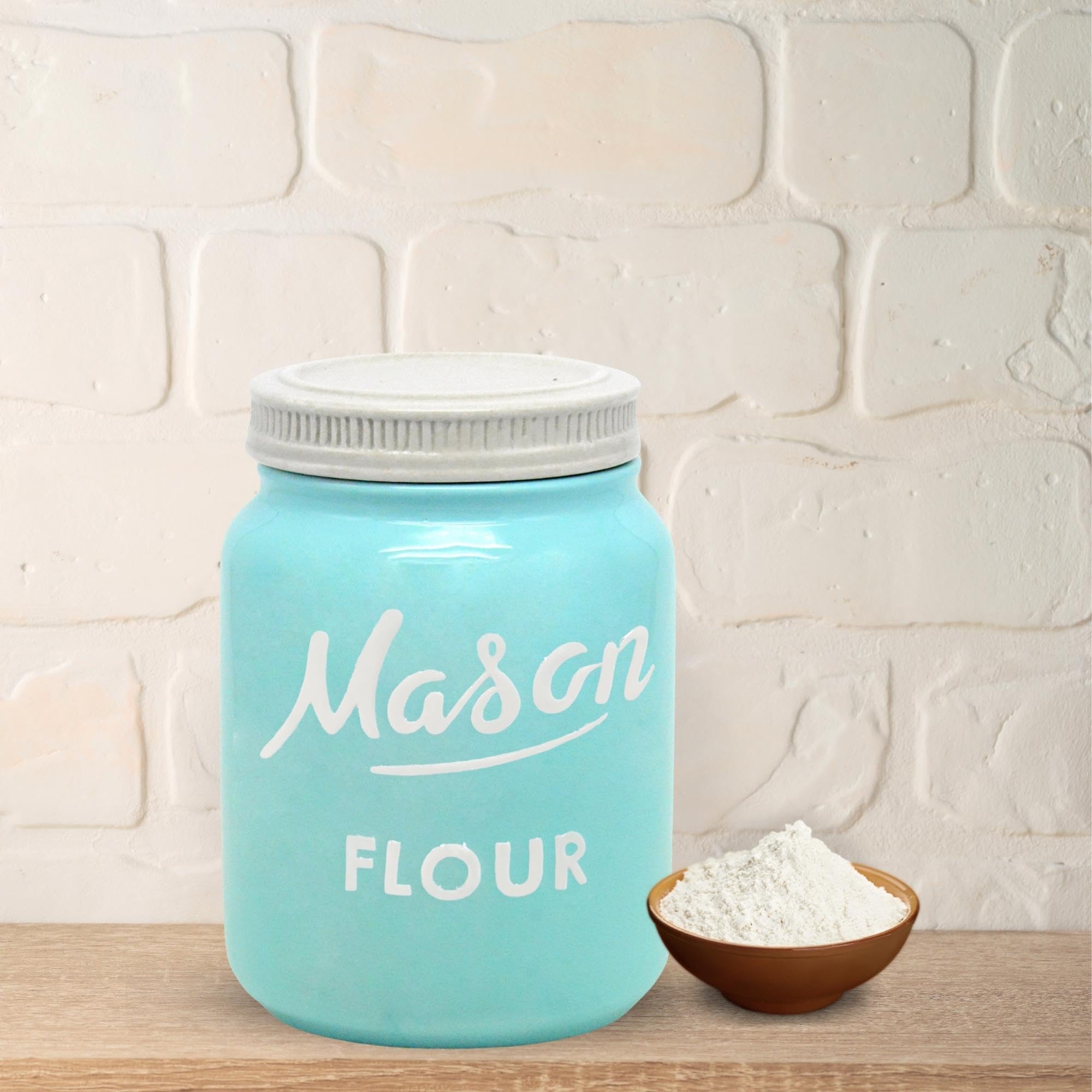 Snapklik.com : Blue Mason Jar Flour Container - Decorative Flour ...