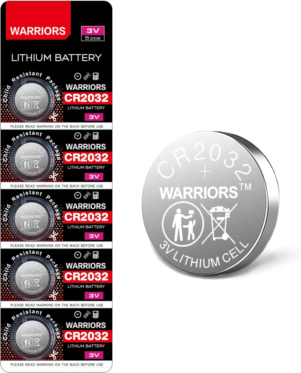 Warriors 2032 CR2032 Coin Button Cell 3V 3 Volt Lithium Batteries 5X ...