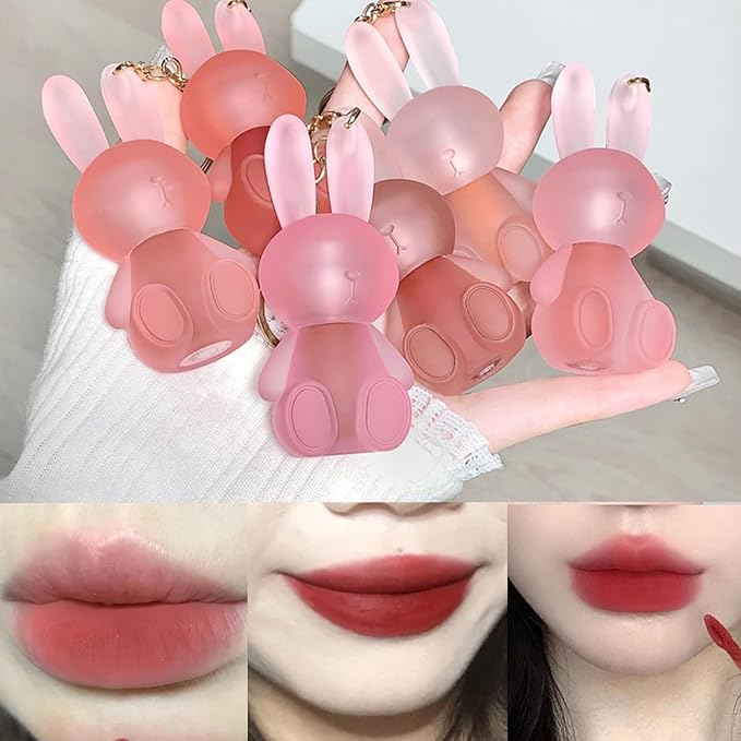 MMOOUP 3Pcs Velvet Lip Gloss Set, Cute Rabbit Lipsticks 2 in 1 Keychain ...