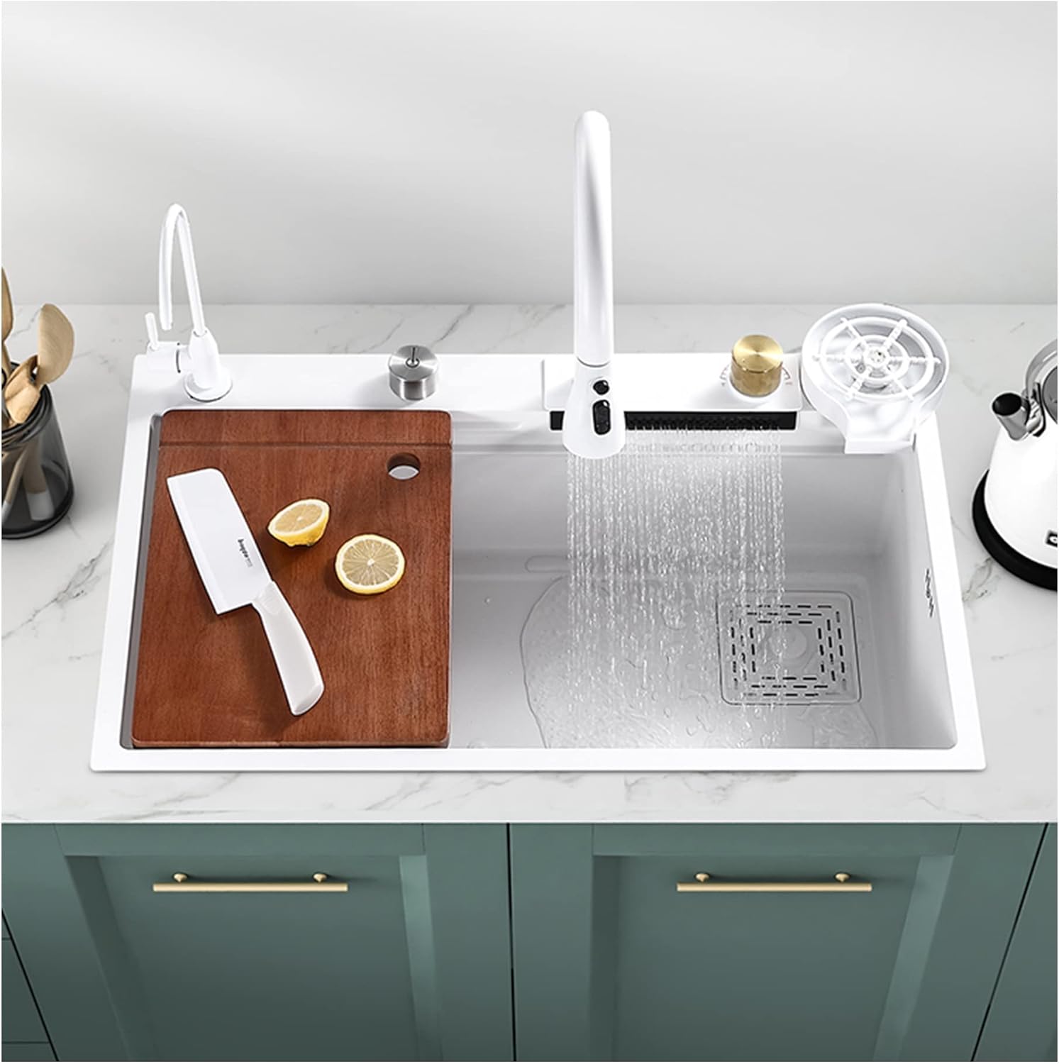 White Flying Rain Nano Waterfall Sink with Glass Cup Washer Drop in ...
