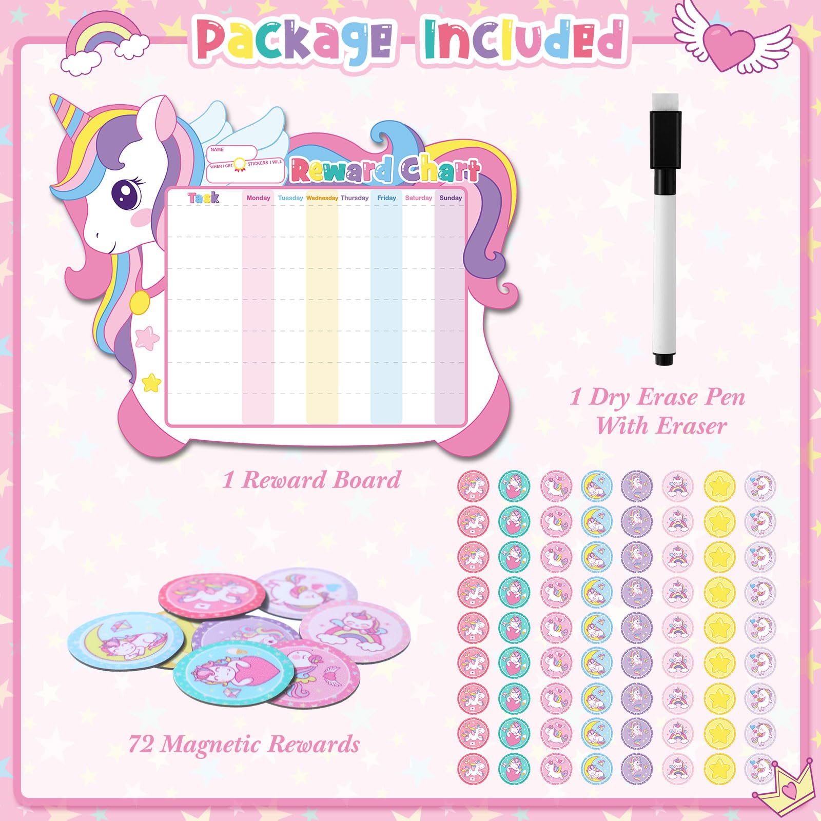 Snapklik.com : Pickmesh Unicorn Reward Chart For Kids Magnet Behavior ...