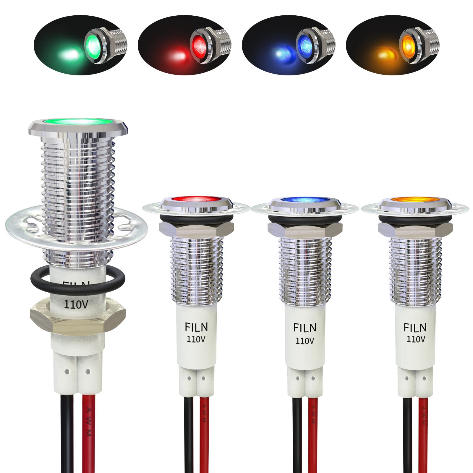 Amazon.com: FILN 4 Pcs 10MM 110V 220V LED Indicator Light Metal Brass ...