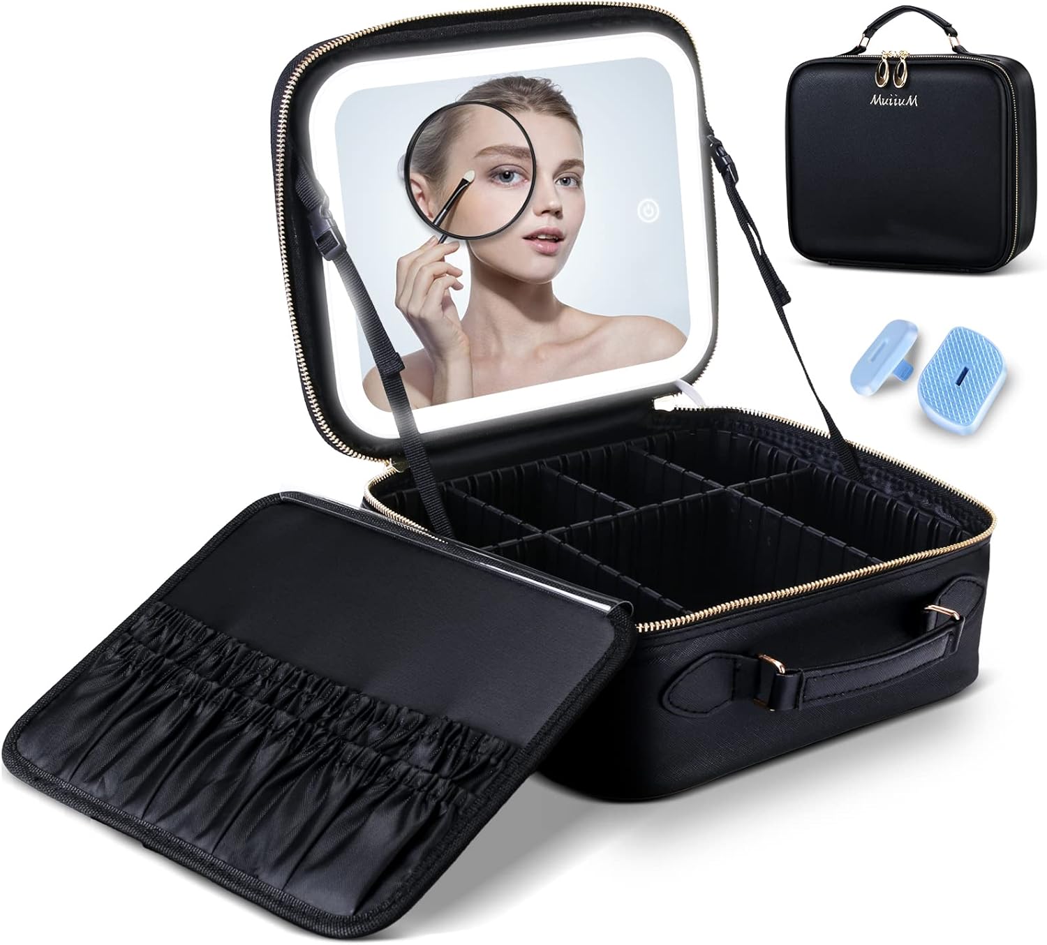 Amazon.com: Travel Makeup Bag with Light Up Mirror, Large Makeup Train ...